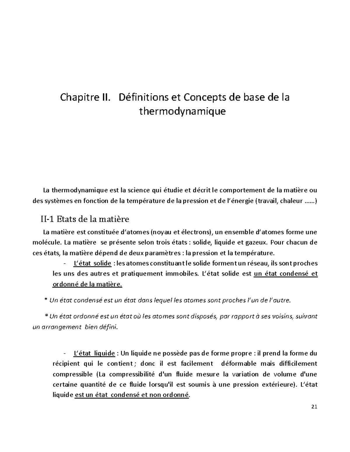 Cours thermo - Chapitre II. Définitions et Concepts de base de la thermodynamique La ...