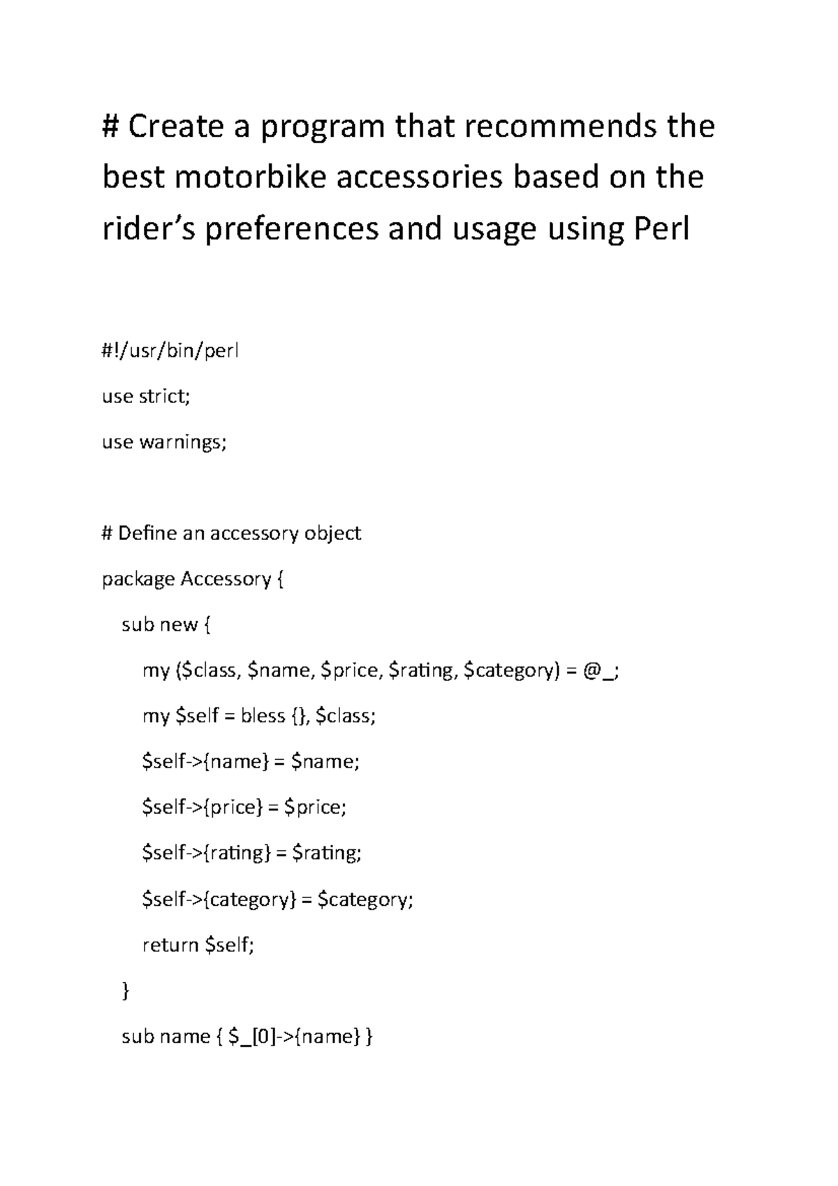 Create A Program That Recommends The Best Motorbike Accessories Based