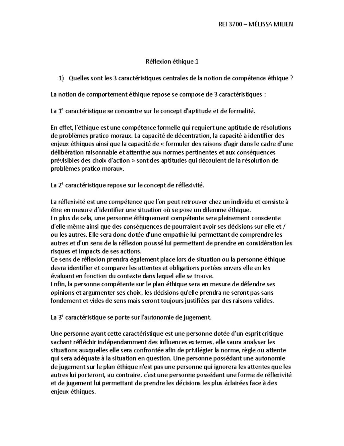 Réflexion éthique 1 - Réflexion éthique 1 Quelles sont les 3 ...