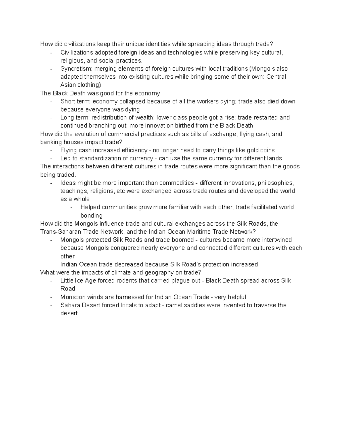 AP World Unit 2 - Compare and contrast facts of trade routes in unit 2 ...