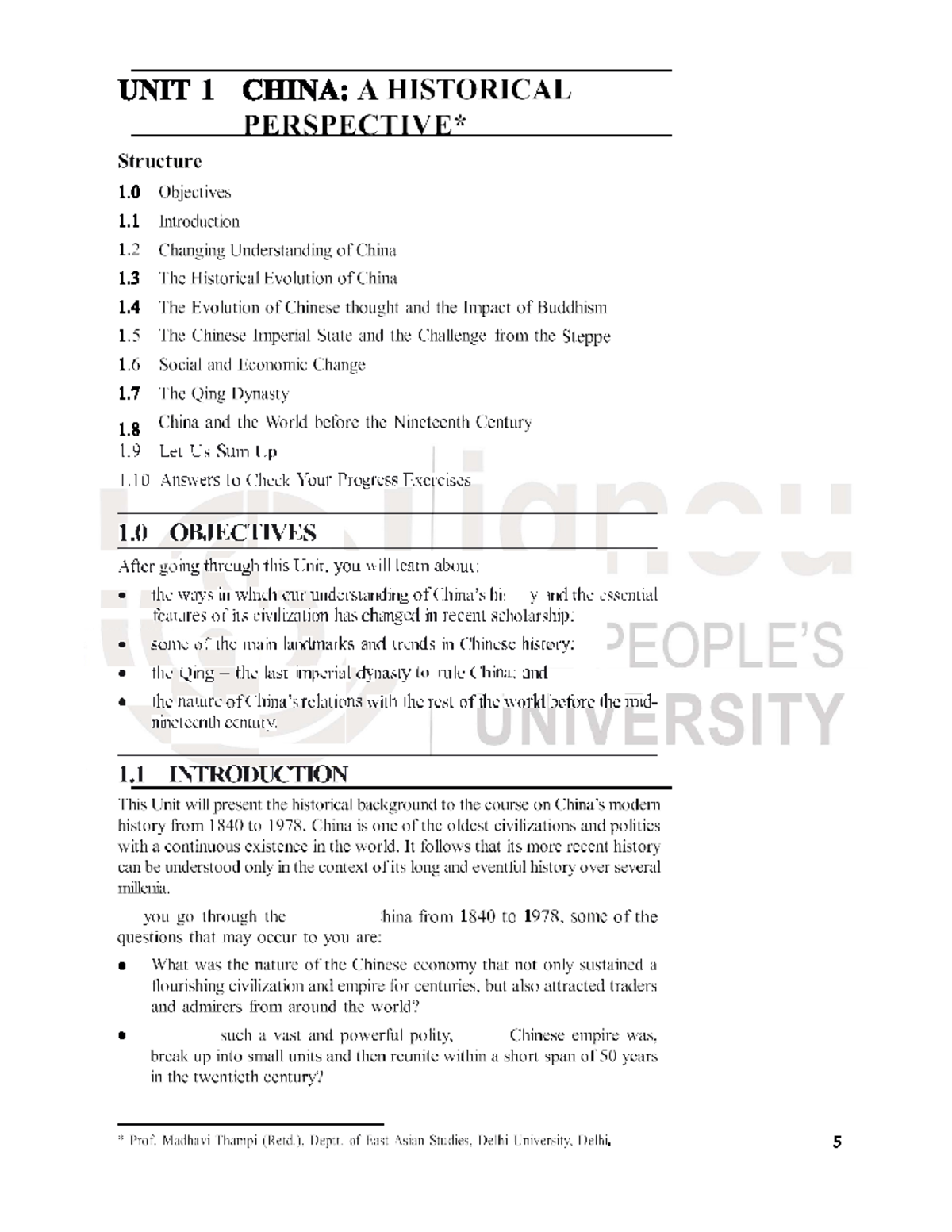 Unit-1 - china - UNIT 1 CHINA: A HISTORICAL Structure 1 Objectives 1 ...