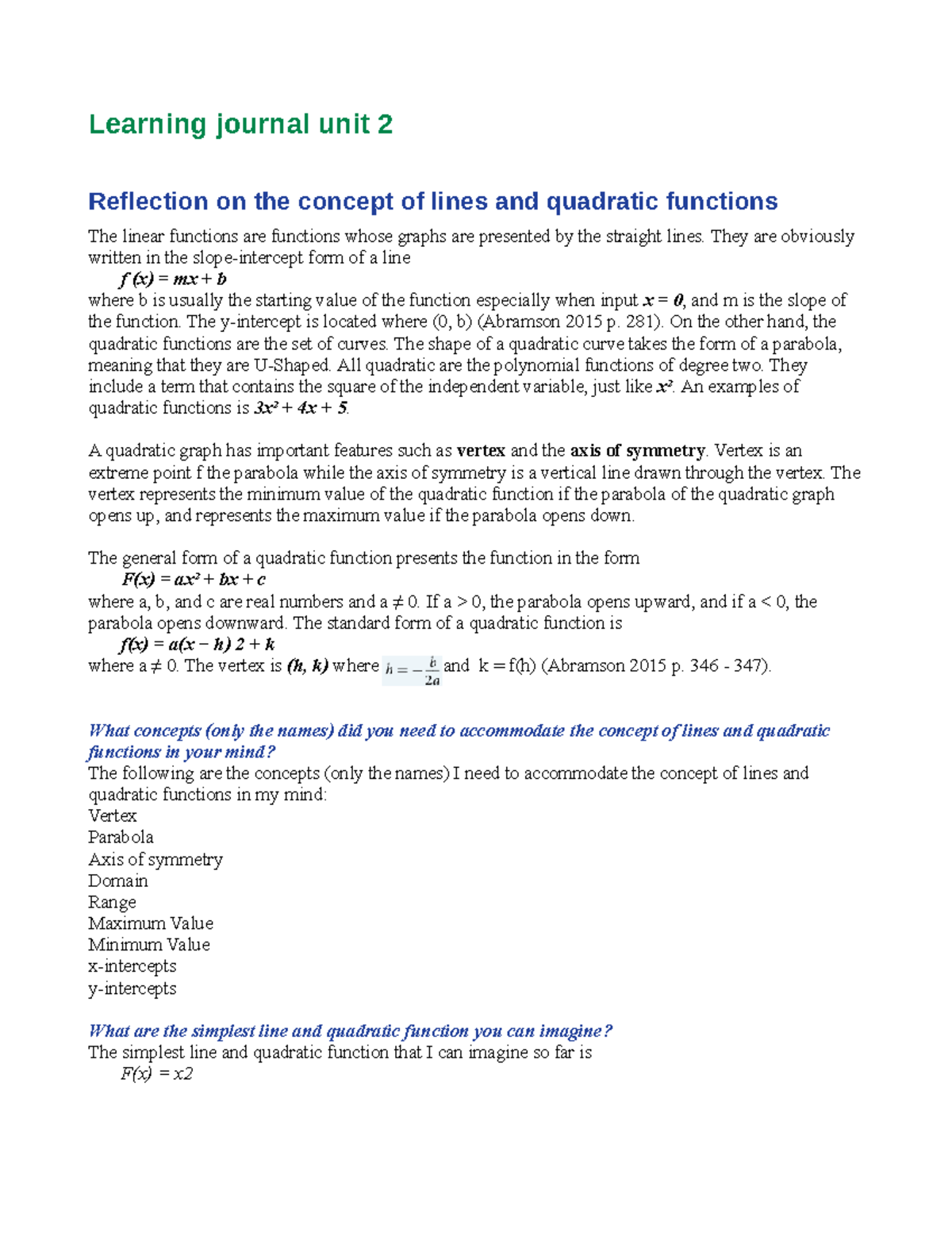 Learning Journal Unit 2 - Learning journal unit 2 Reflection on the ...