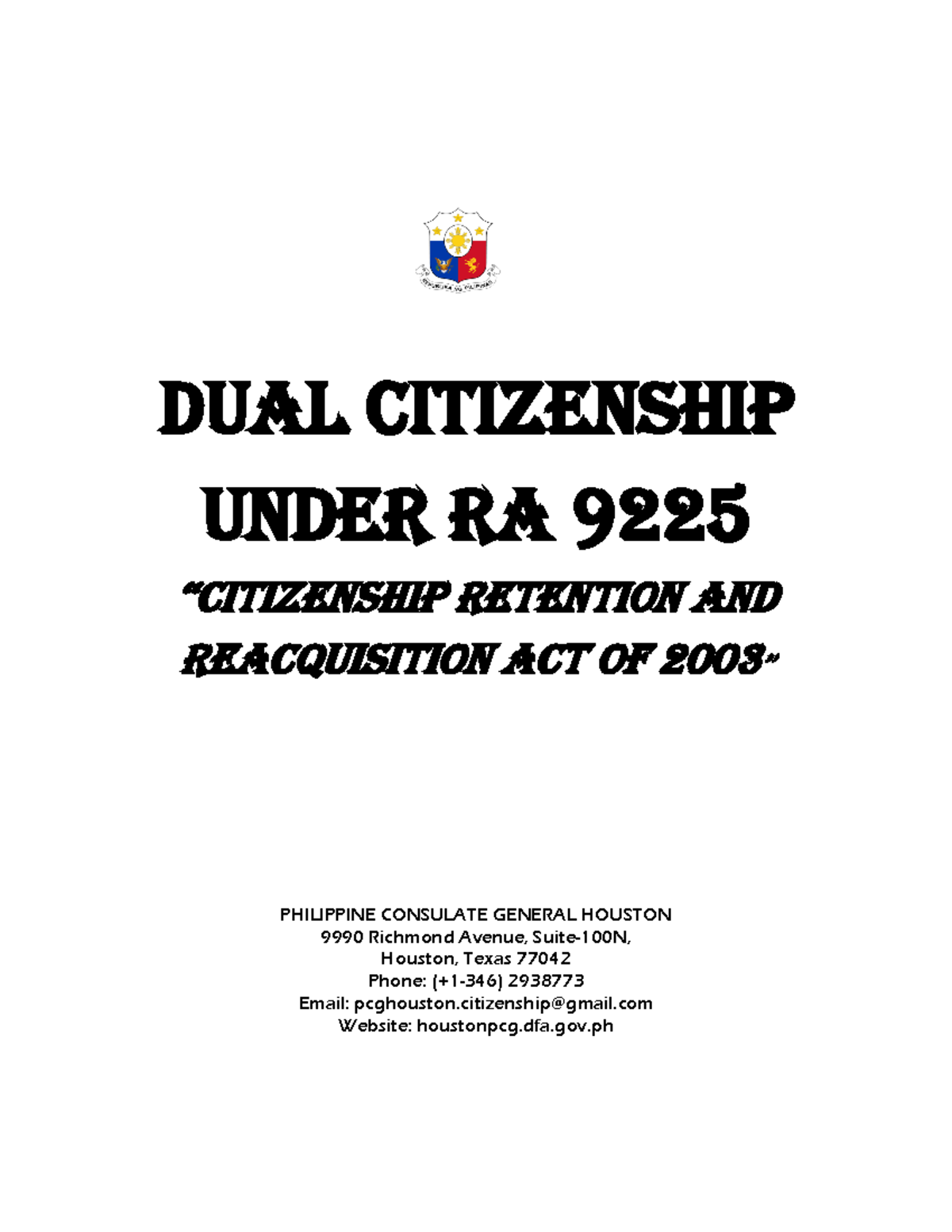 Citizenship RA 9225 - Hry - DUAL CITIZENSHIP UNDER RA 9225 “CITIZENSHIP ...