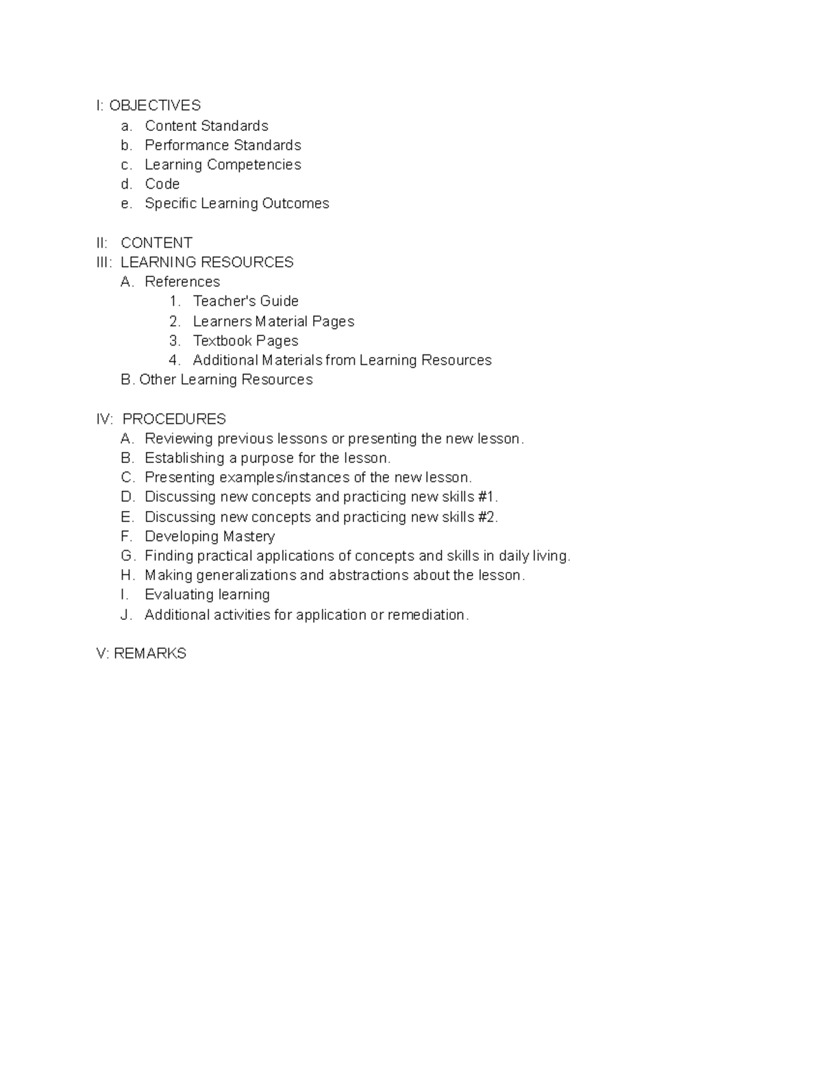 Lesson Plan Nature and Steps to Follow - I: OBJECTIVES a. Content ...