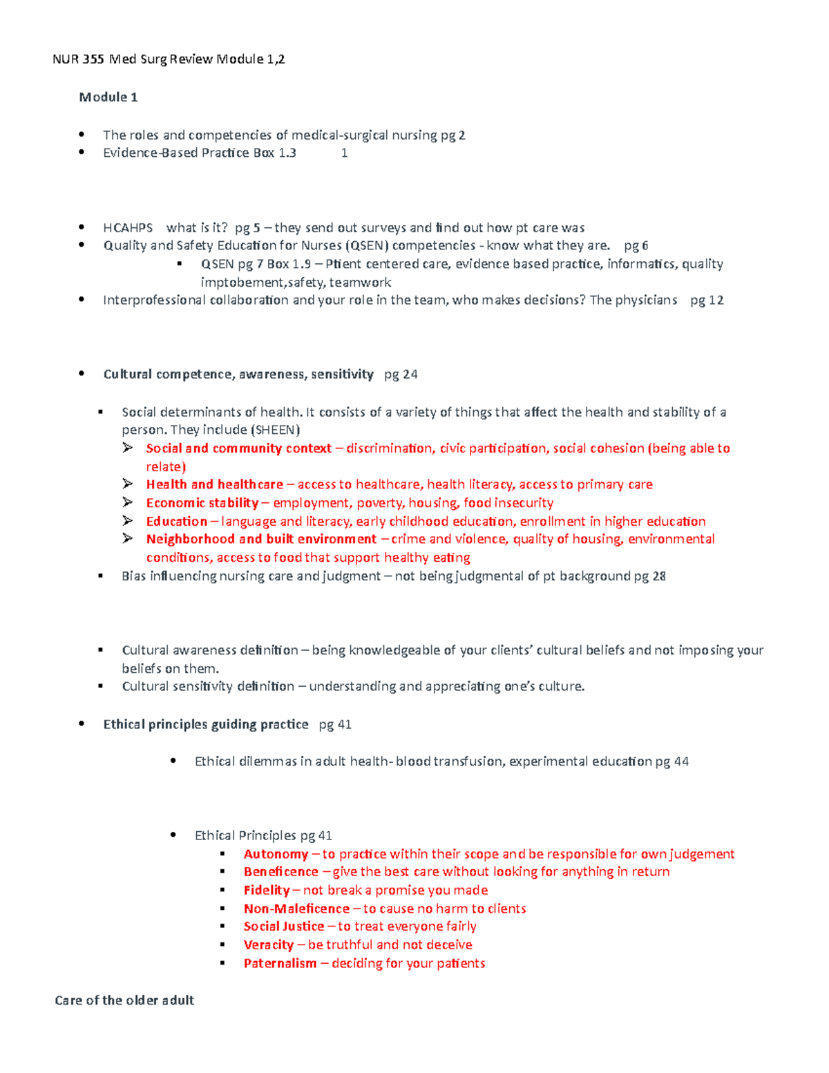 Med Surg Review Module 1,2 - pg 6 QSEN pg 7 Box 1 – Ptient centered ...