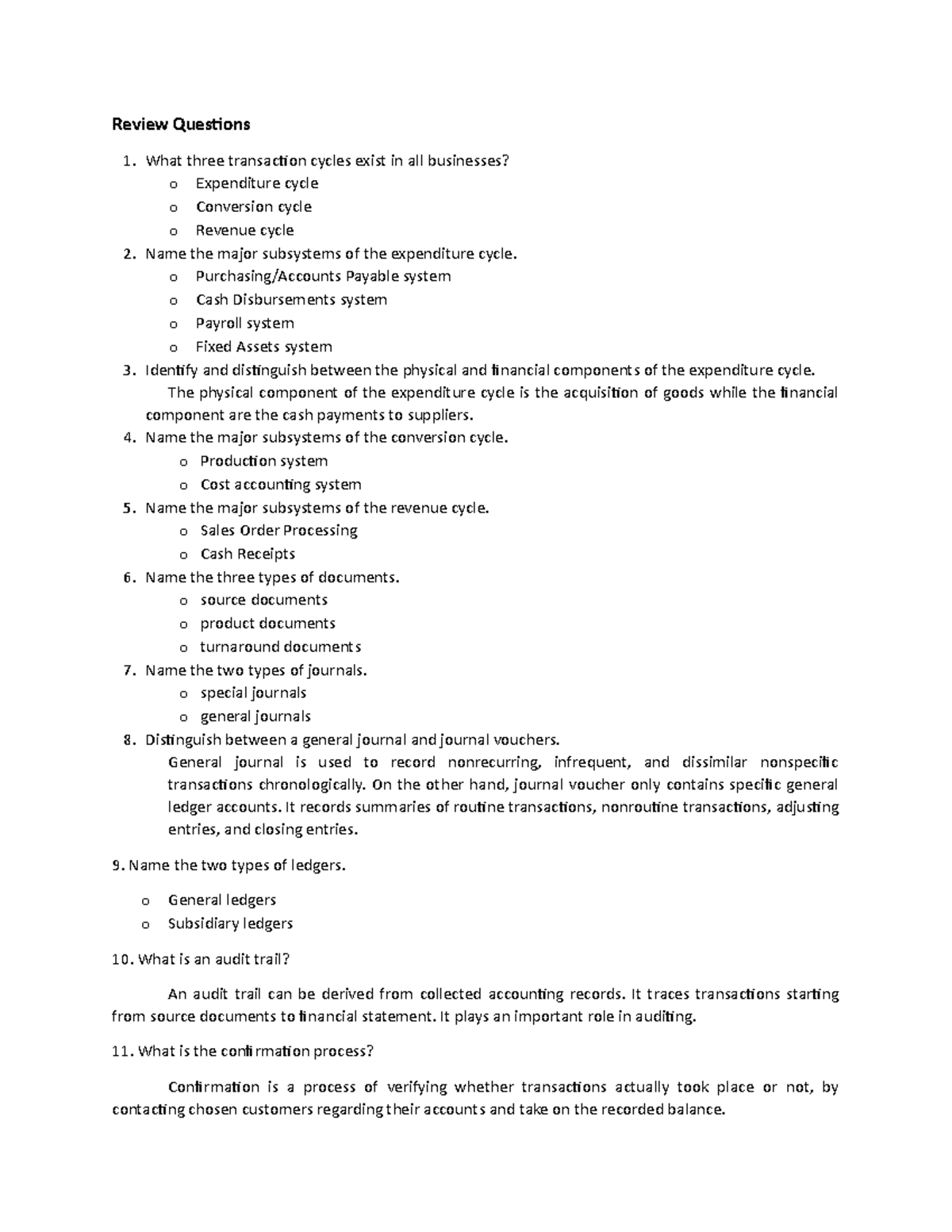 Ais Accounting Information System Review Questions Review Questions What Three Transaction