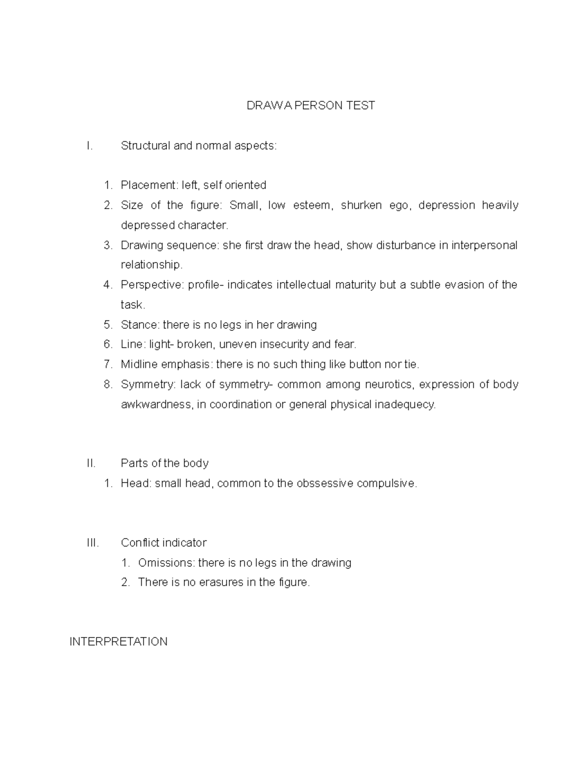 Draw a Person Test Procedure - BS Psychology - Studocu
