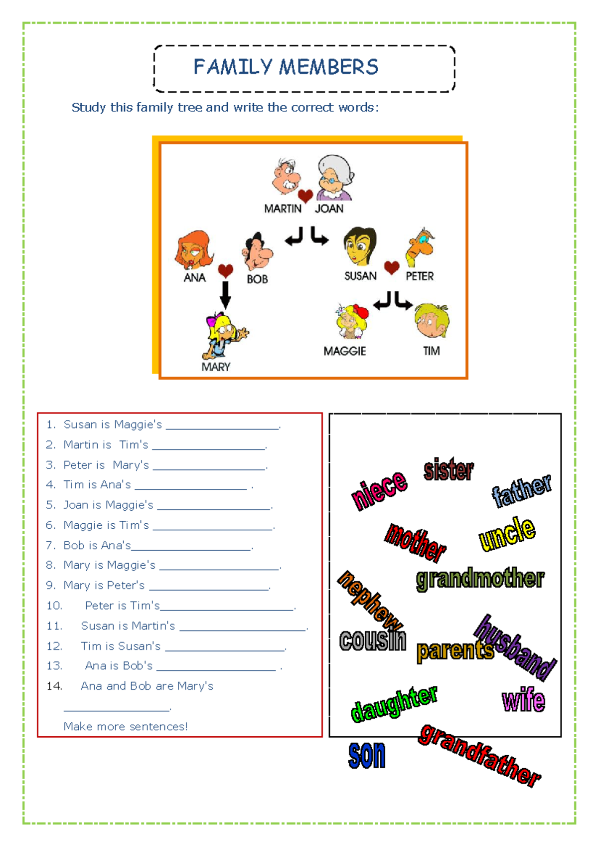Family - Study this family tree and write the correct words: FAMILY ...