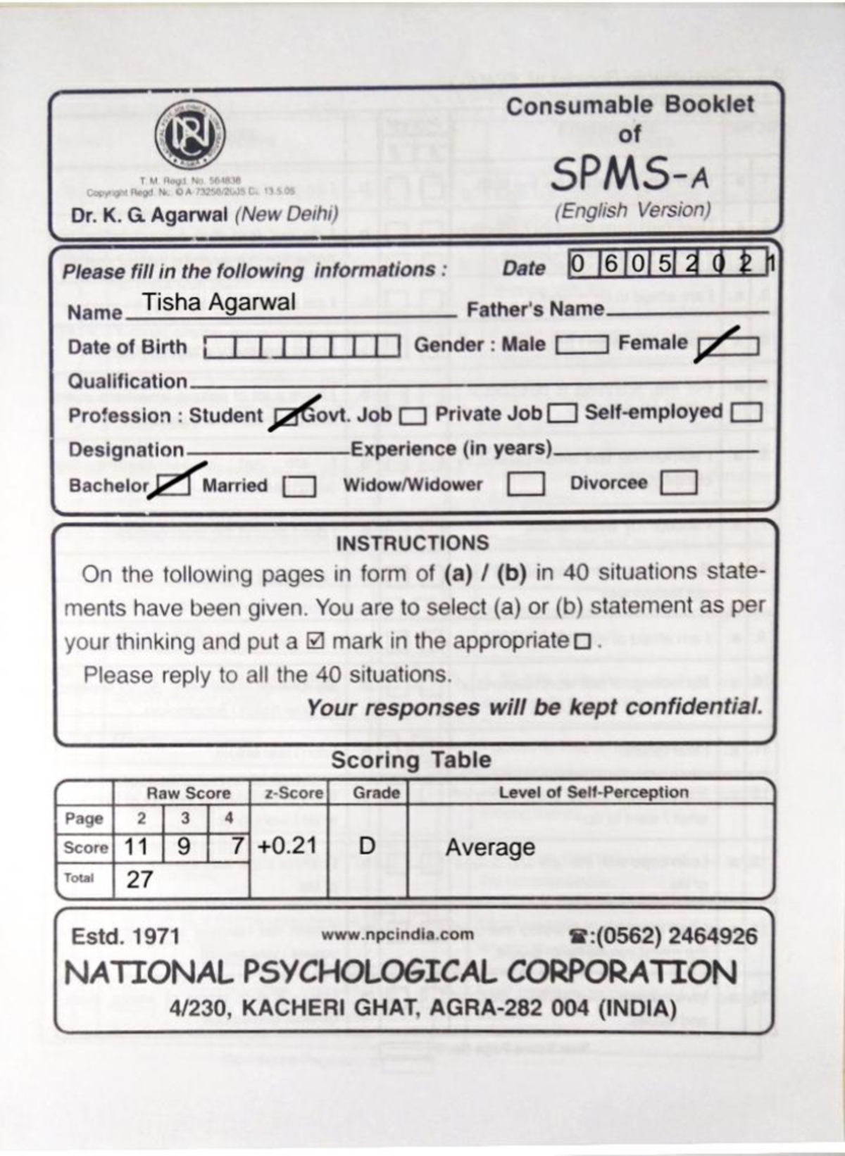 SPMS - This is SPMS Practical with questionnaire. - Applied Psychology ...