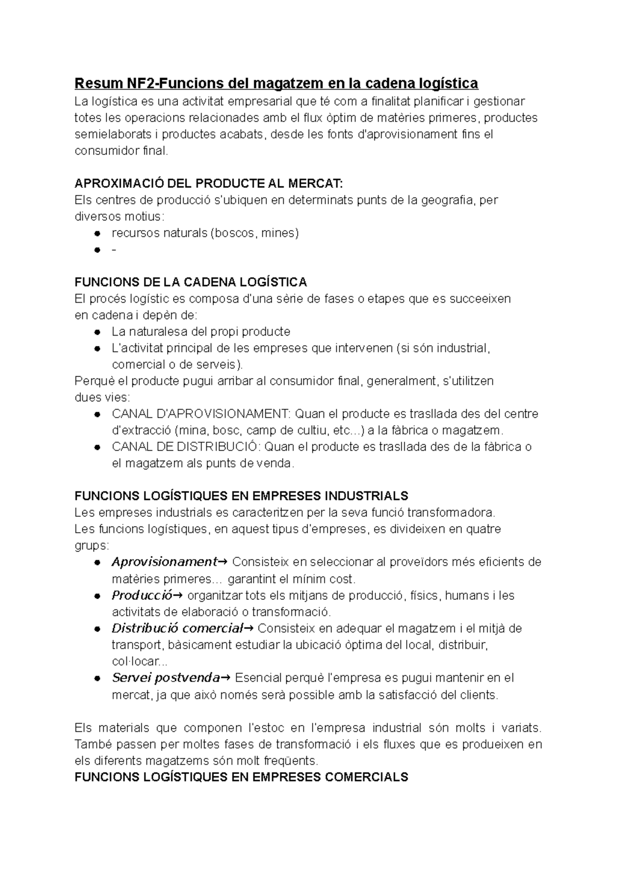 Resum NF2-Funcions del magatzem en la cadena logística - Resum NF2-Funcions del magatzem en la ...