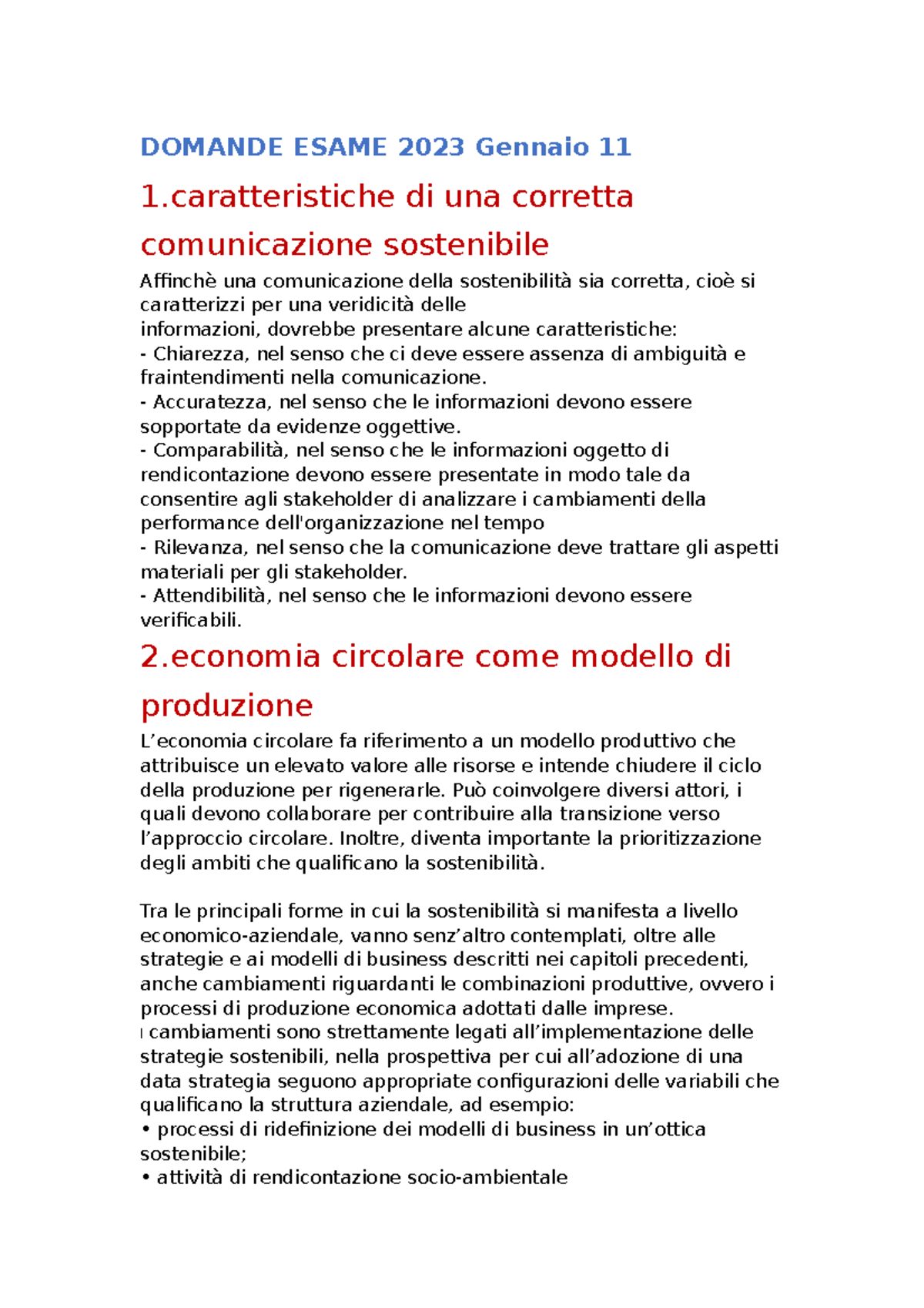 Domande Esame 2023 Gennaio 11 - DOMANDE ESAME 2023 Gennaio 11 1 di una ...