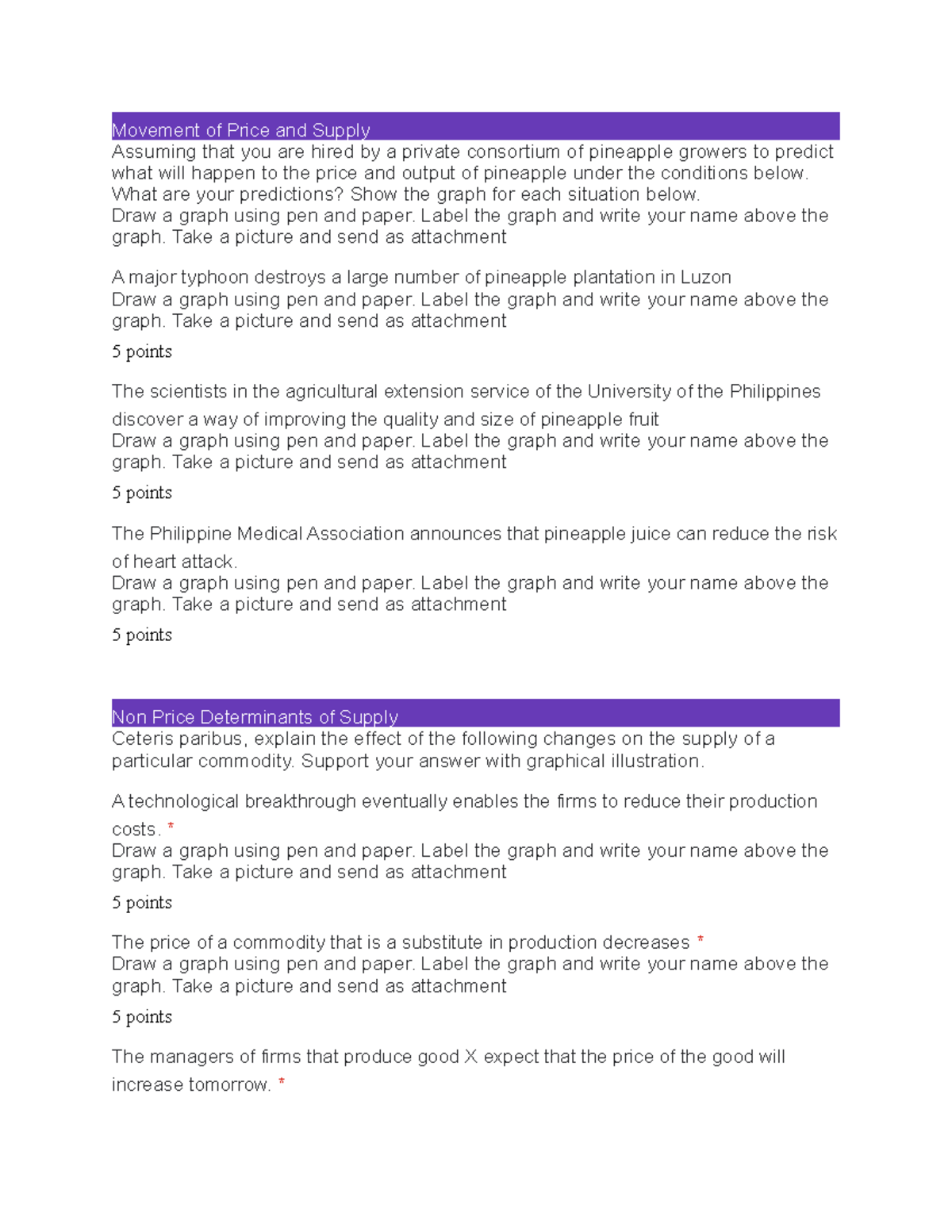 Basic Microeconomics Lecture Notes Activity-SUPPLY - Movement of Price ...