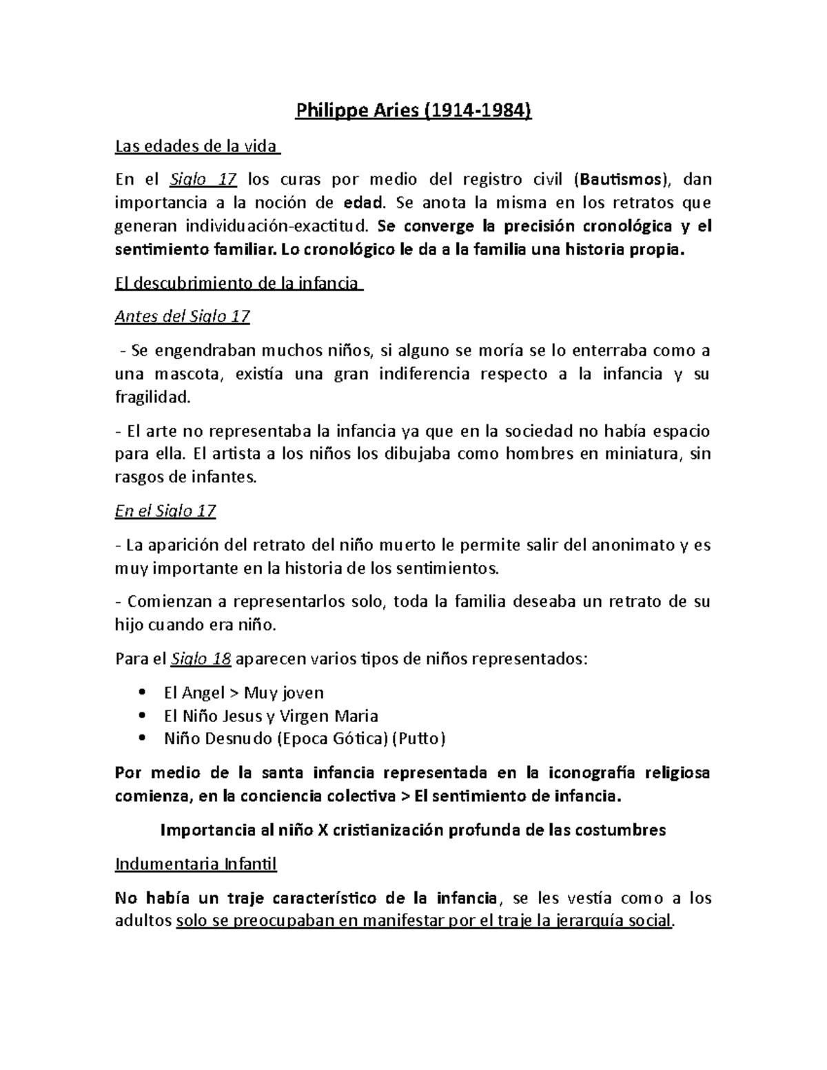 Resumen PDD1 - psicologia del desarrollo - Philippe Aries (1914-1984) Las edades de la vida En ...