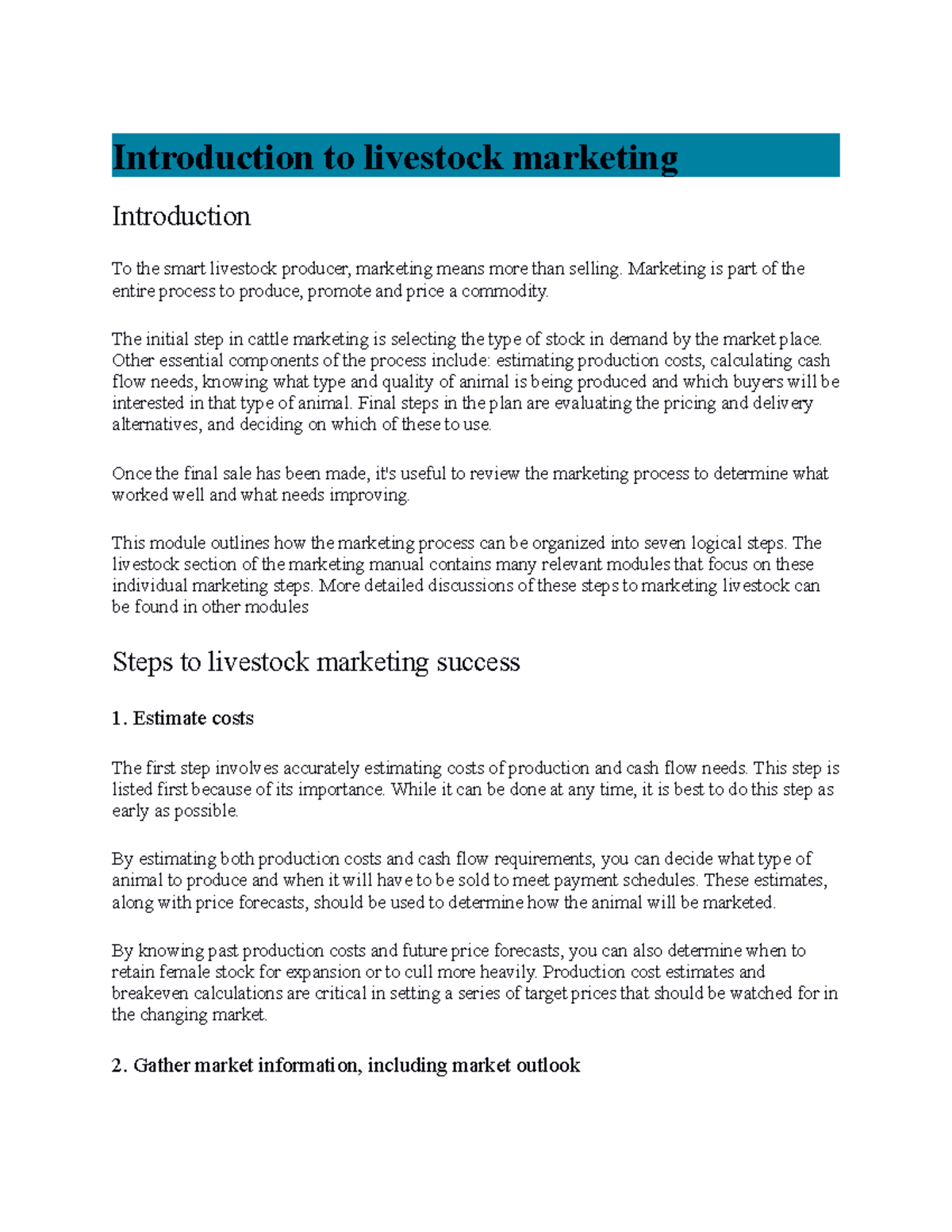 Introduction to livestock marketing - Introduction to livestock ...