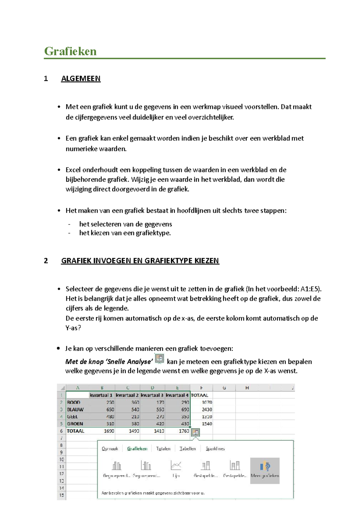 Grafieken - Grafieken 1 ALGEMEEN • Met een grafiek kunt u de gegevens ...