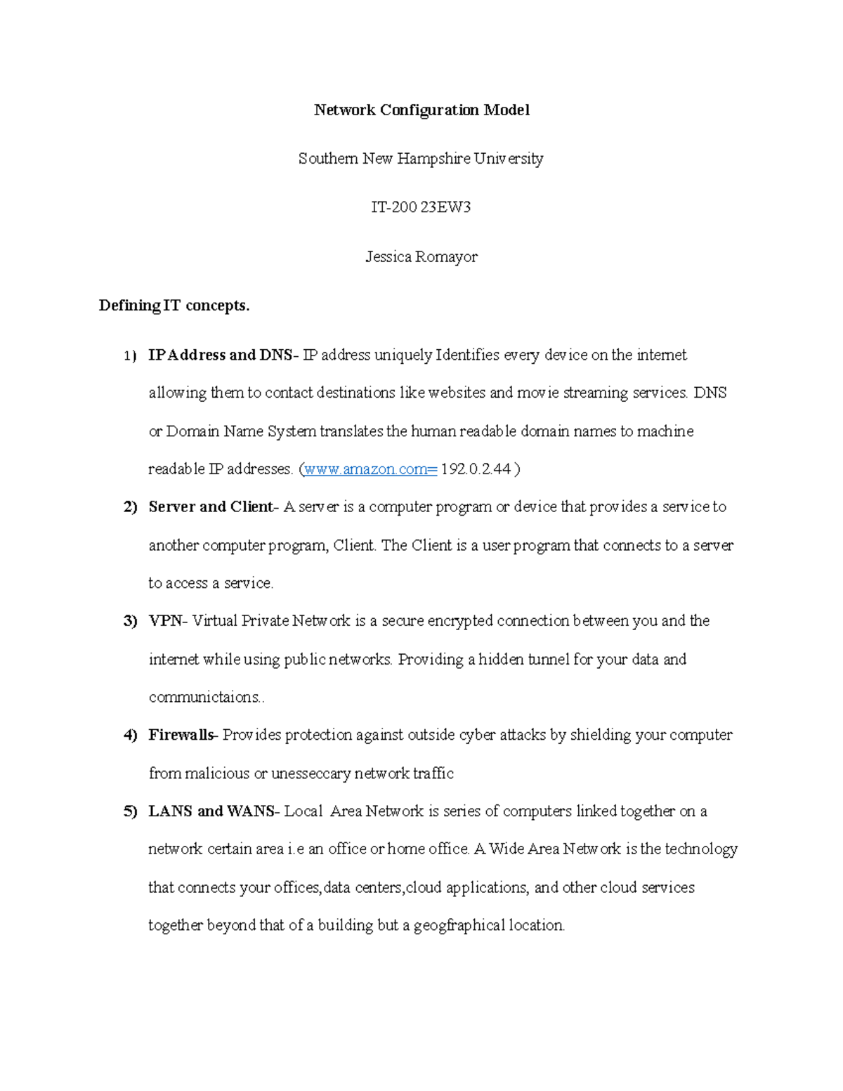 IT-200 mapping - Network Configuration Model Southern New Hampshire ...