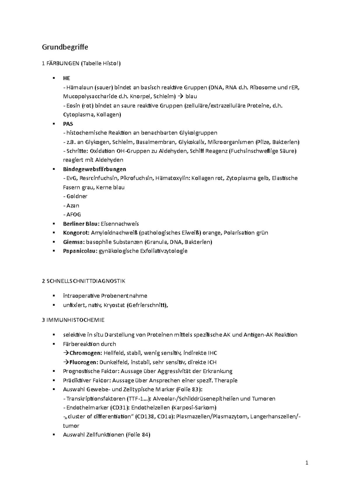 ZF Lernkatalog Patho - Grundbegriffe 1 FÄRBUNGEN (Tabelle Histo!) HE ...