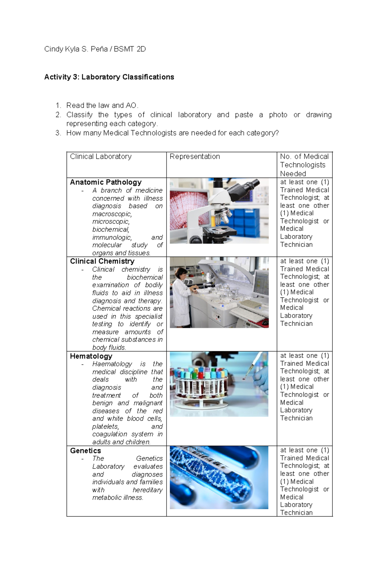 Activity 3 - Laboratory Classifications ( Mtlbe) - Cindy Kyla S. Peña ...