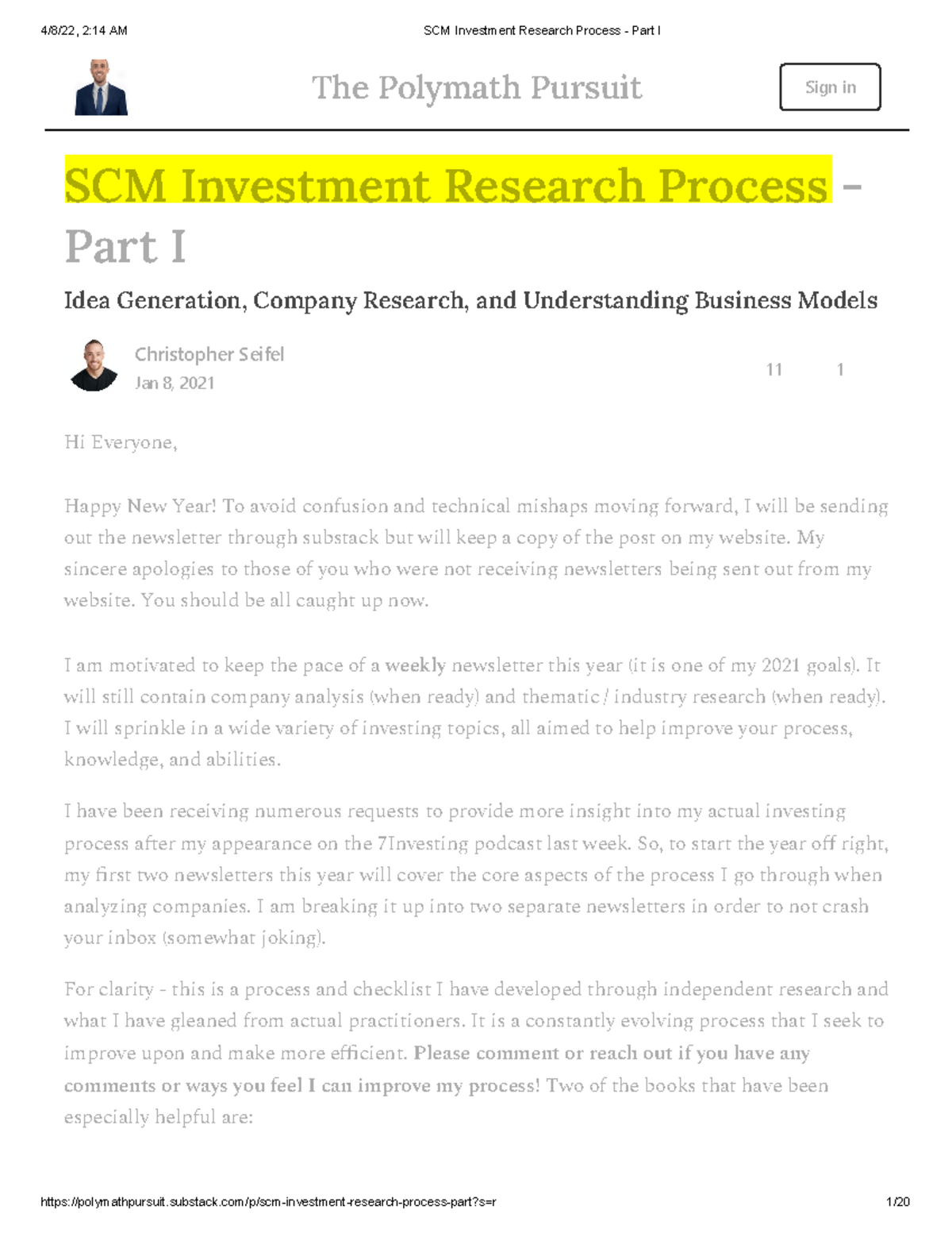 Investment Process - Group project material - SCM Investment Research ...