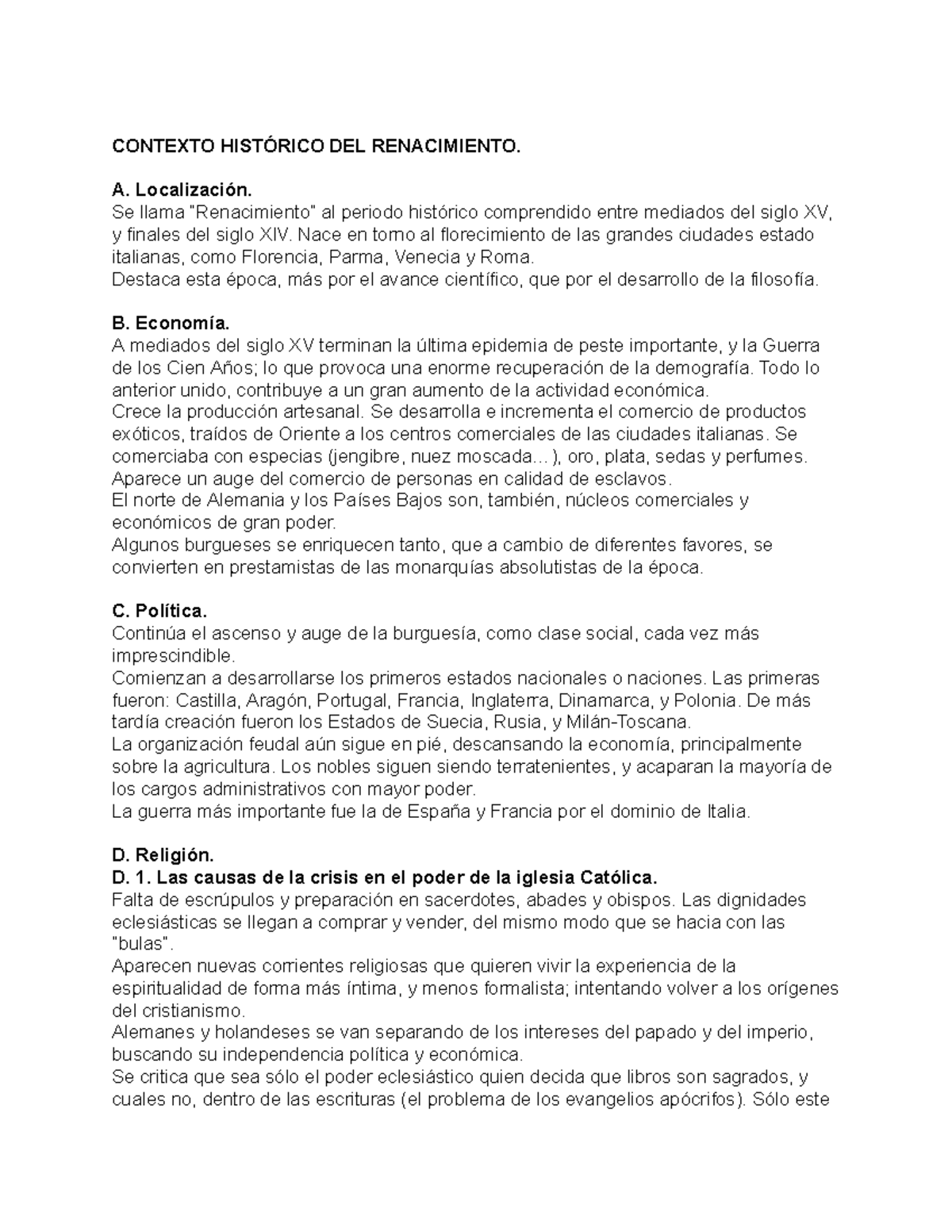 Filo.contx - apuntes - CONTEXTO HISTÓRICO DEL RENACIMIENTO. A ...