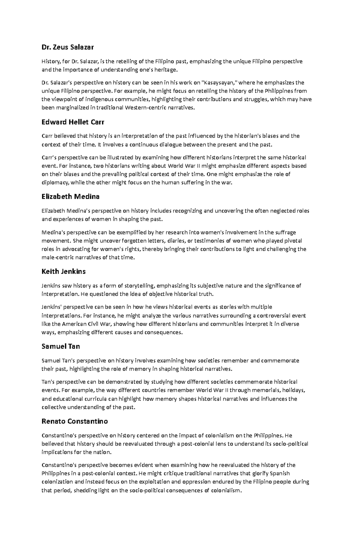 Lecture Notes - Dr. Zeus Salazar History, for Dr. Salazar, is the ...