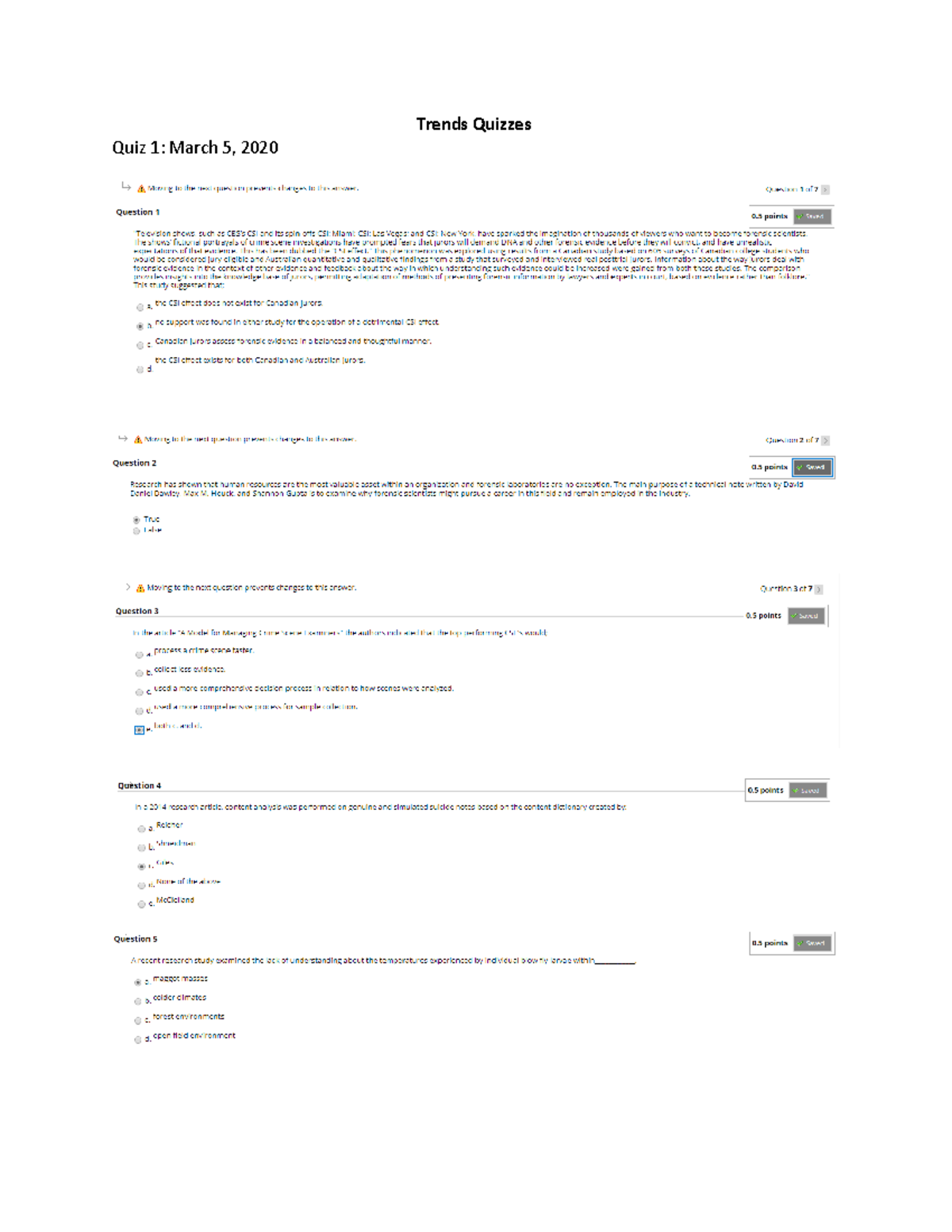 Trends Quiz 2 - Answers to quiz 2 - Trends Quizzes Quiz 1: March 5 ...