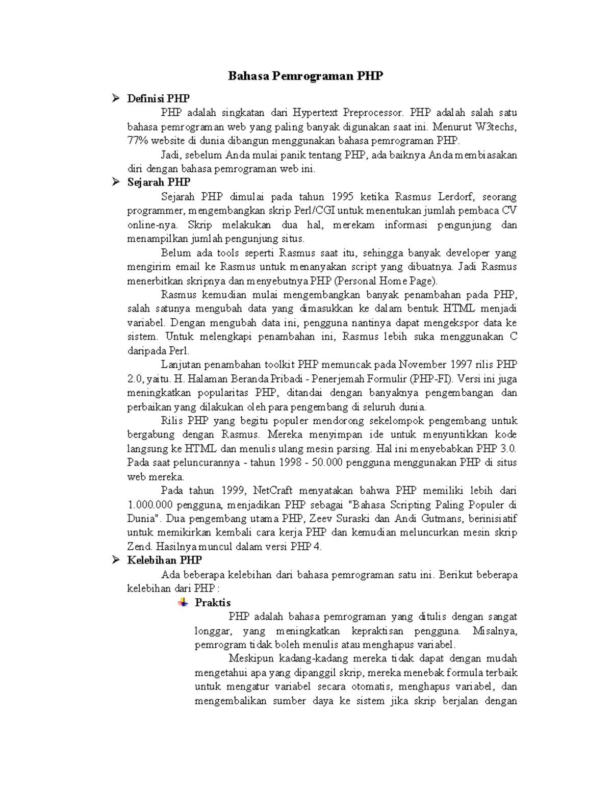 Resume Bahasa Pemrograman PHP - Bahasa Pemrograman PHP Definisi PHP PHP ...