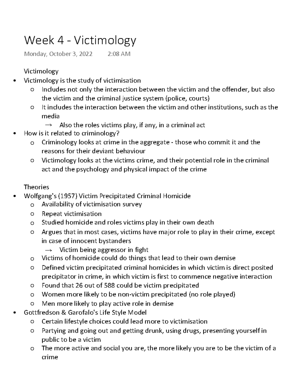 Week 4 - Victimology - Victimology Victimology is the study of ...