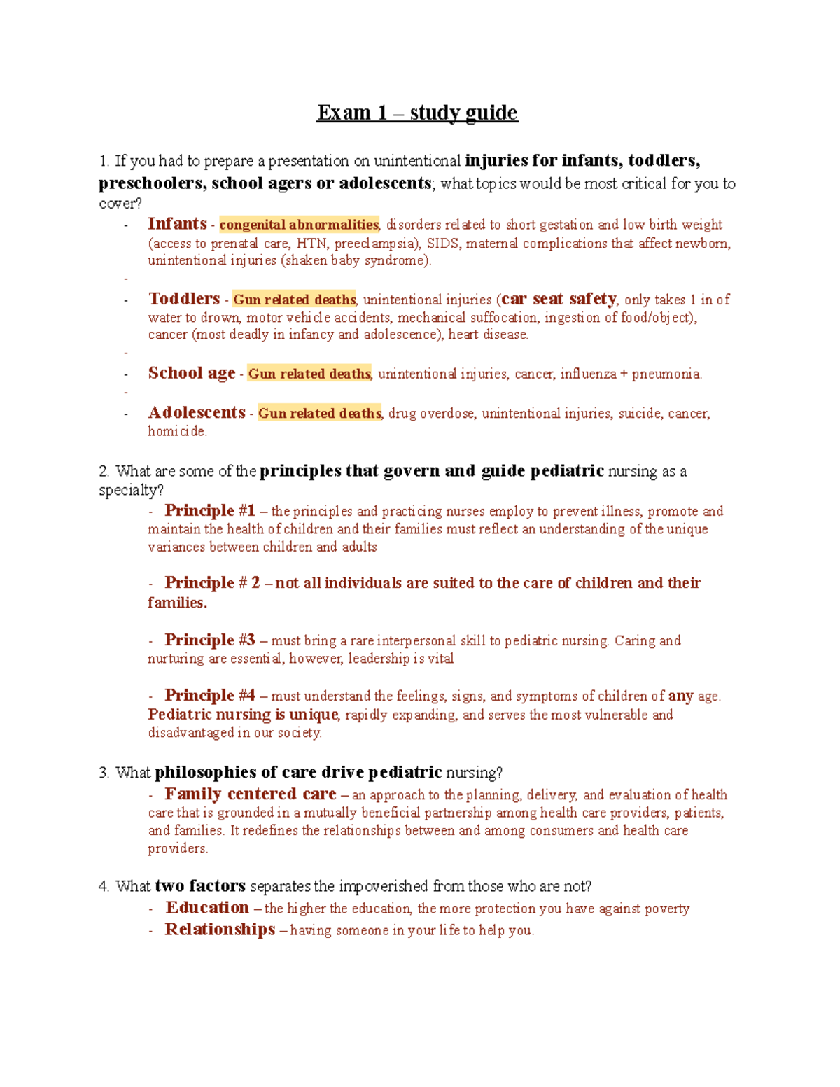 Exam 1 – study guide - Exam 1 – study guide 1. If you had to prepare a ...