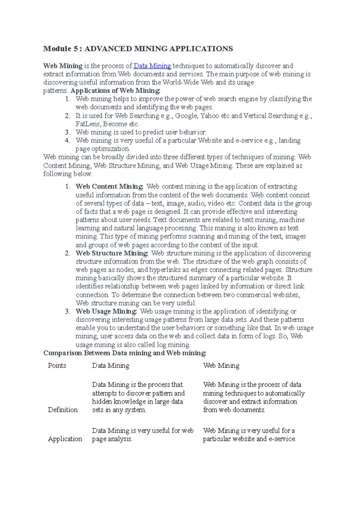 Module 5 - gfsg - Module 5 : ADVANCED MINING APPLICATIONS Web Mining is ...
