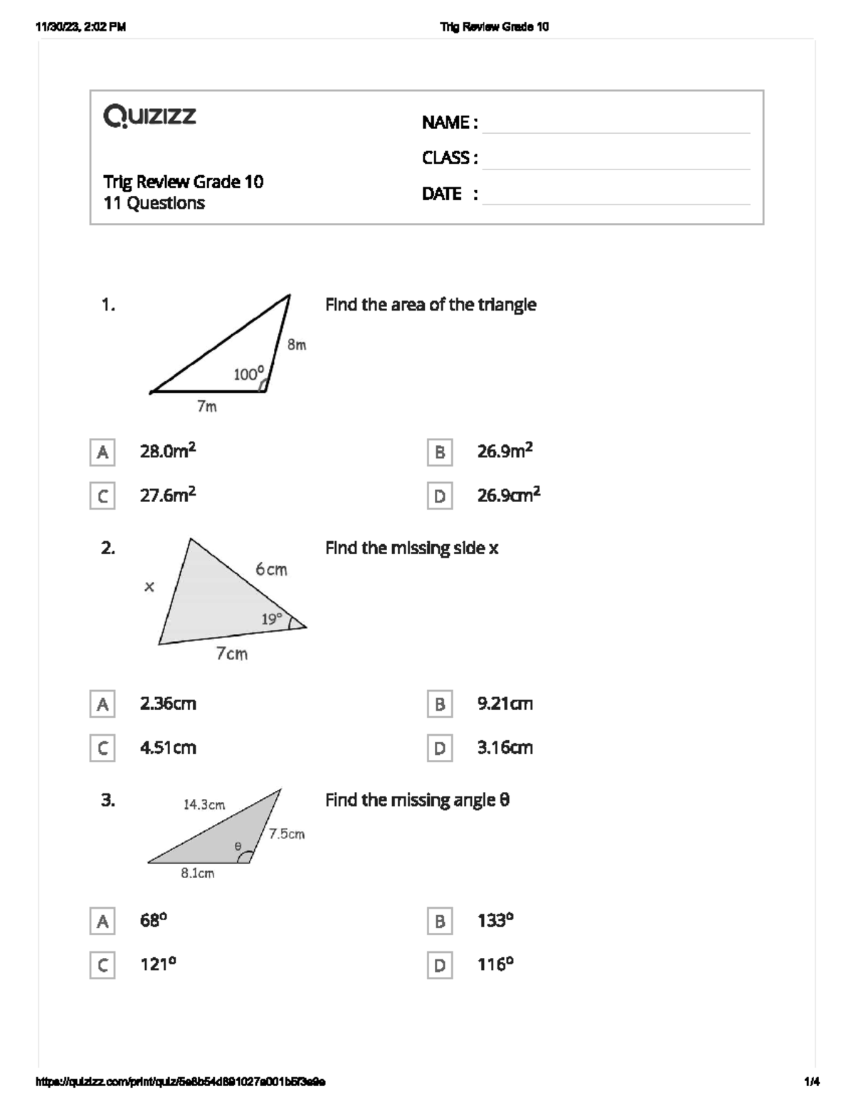 Trig test - NOT ENITE UNIT - Studocu
