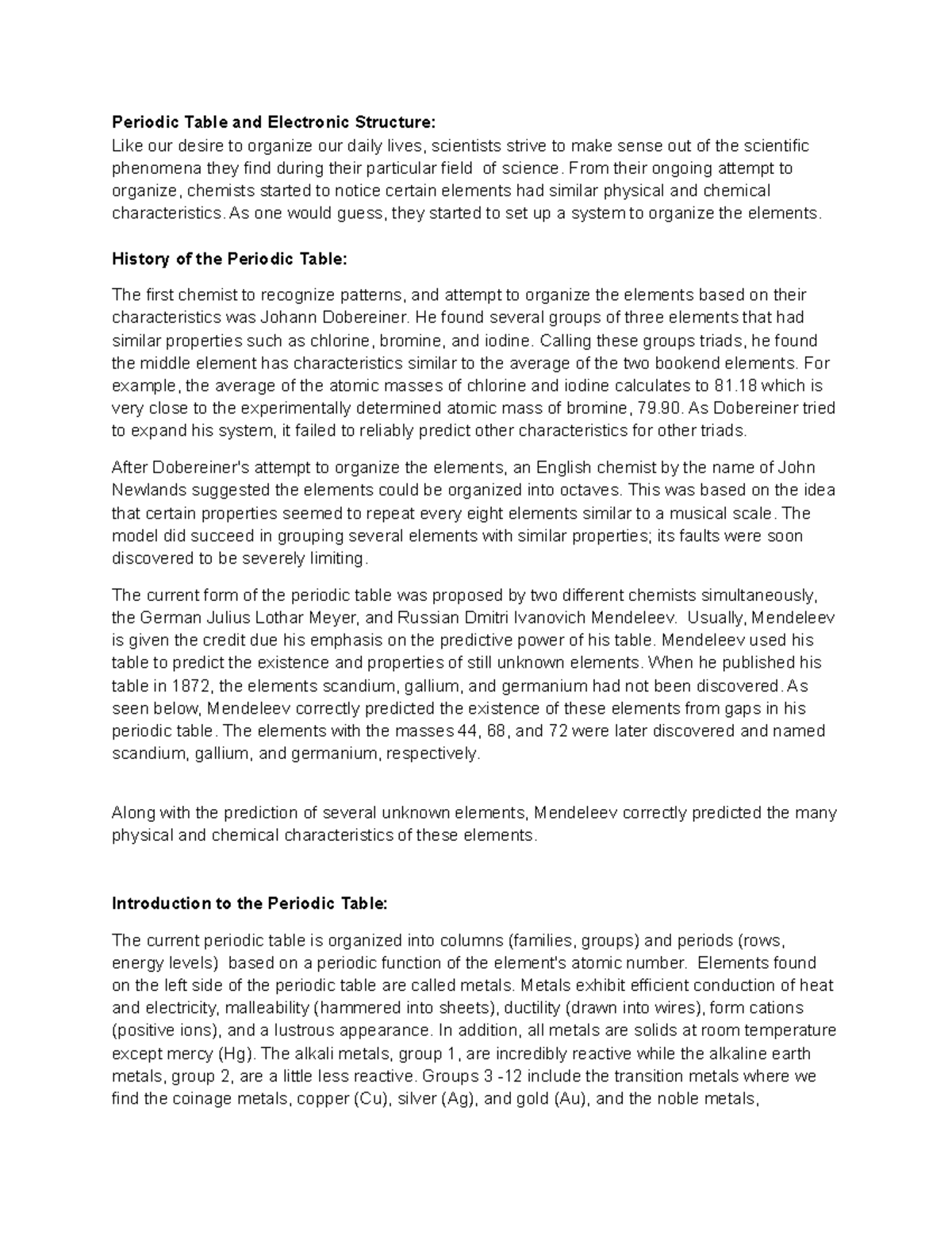 AP Chemistry Periodic Table and Electronic Structure - Periodic Table ...
