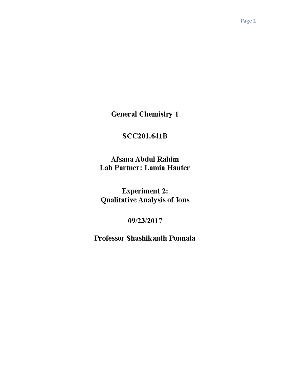 General Chemistry Lab Report 2 - General Chemistry 1 SCC201 Afsana ...