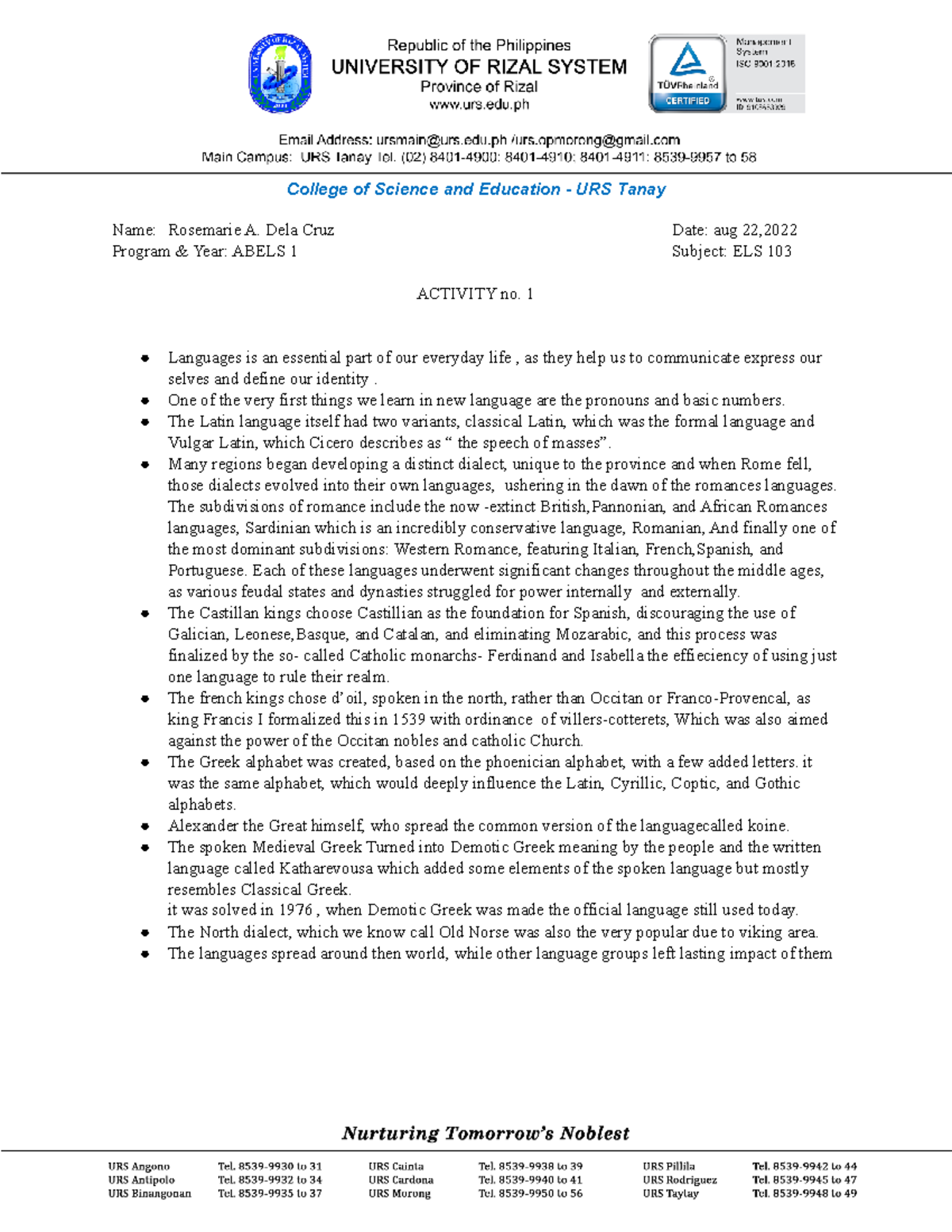 URS Activity Template - wala lang upload lang ako - College of Science ...