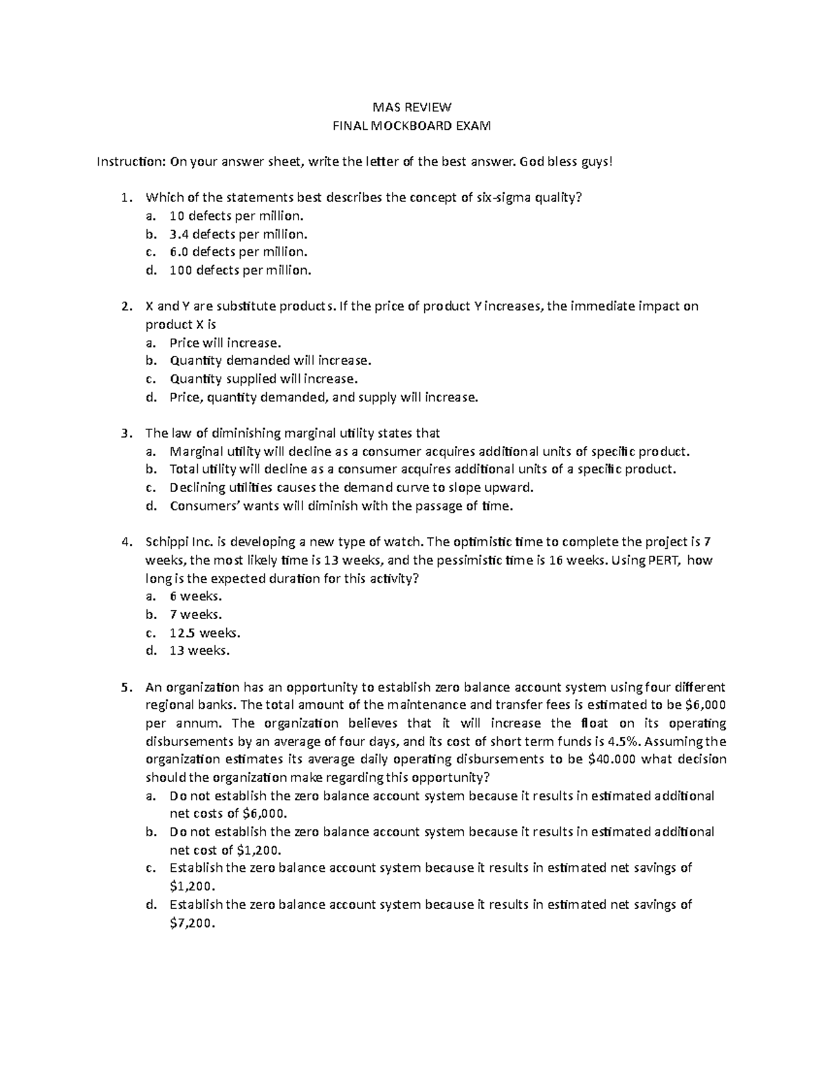 MAS Review - MAS REVIEW FINAL MOCKBOARD EXAM Instruction: On your ...