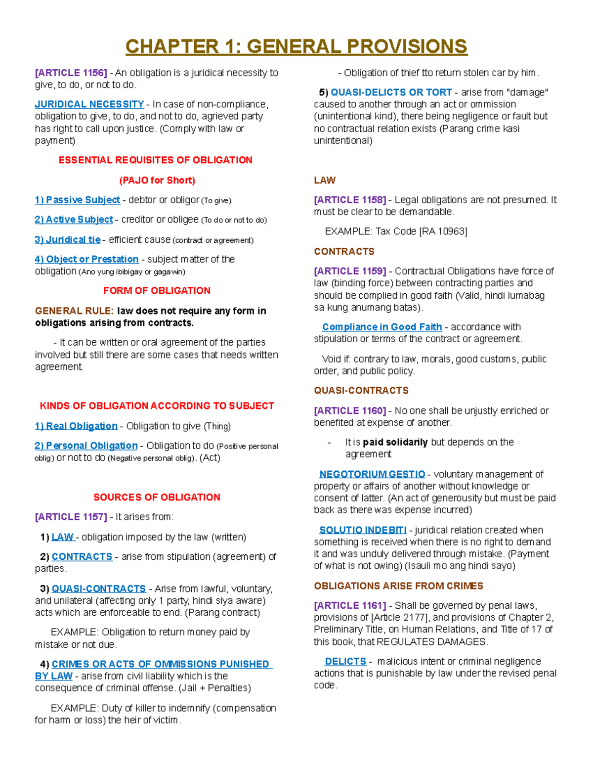 Obli Con Chapter 1 - General Provisions - CHAPTER 1: GENERAL PROVISIONS ...