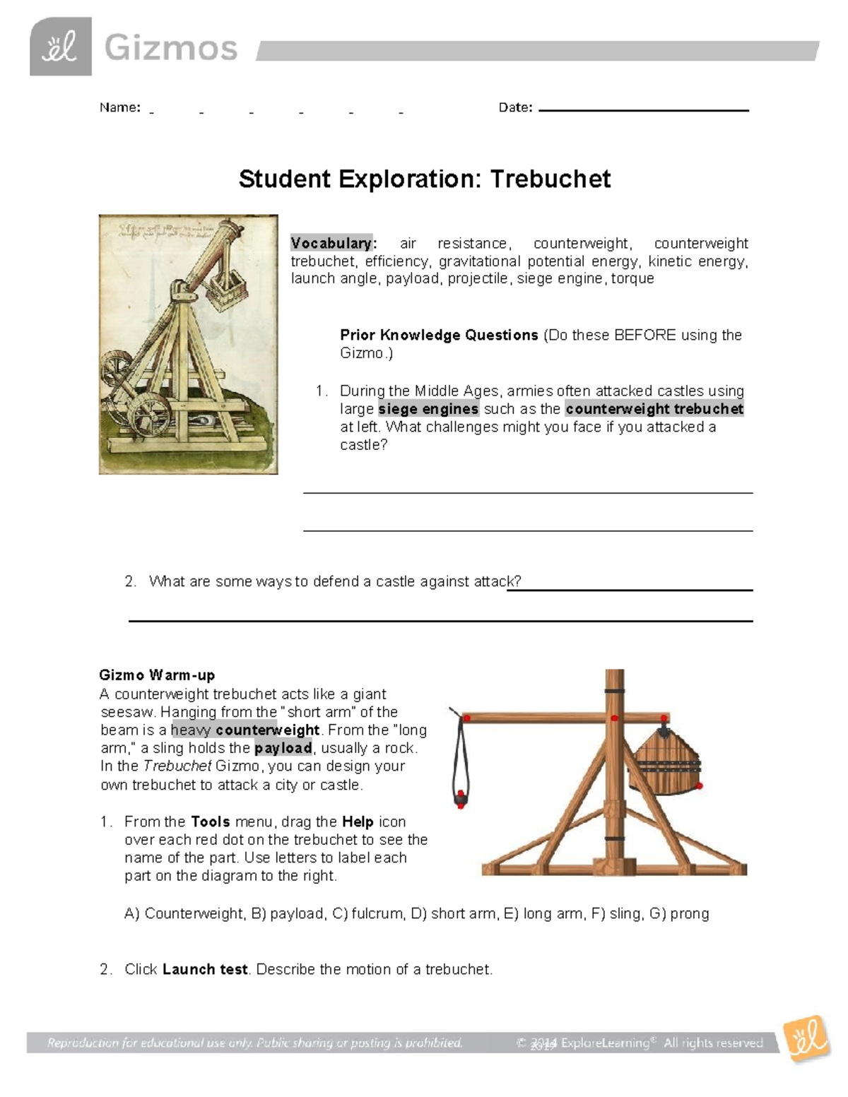 Trebuchet Gizmo - Monkeys are alive - 2019 Student Exploration ...