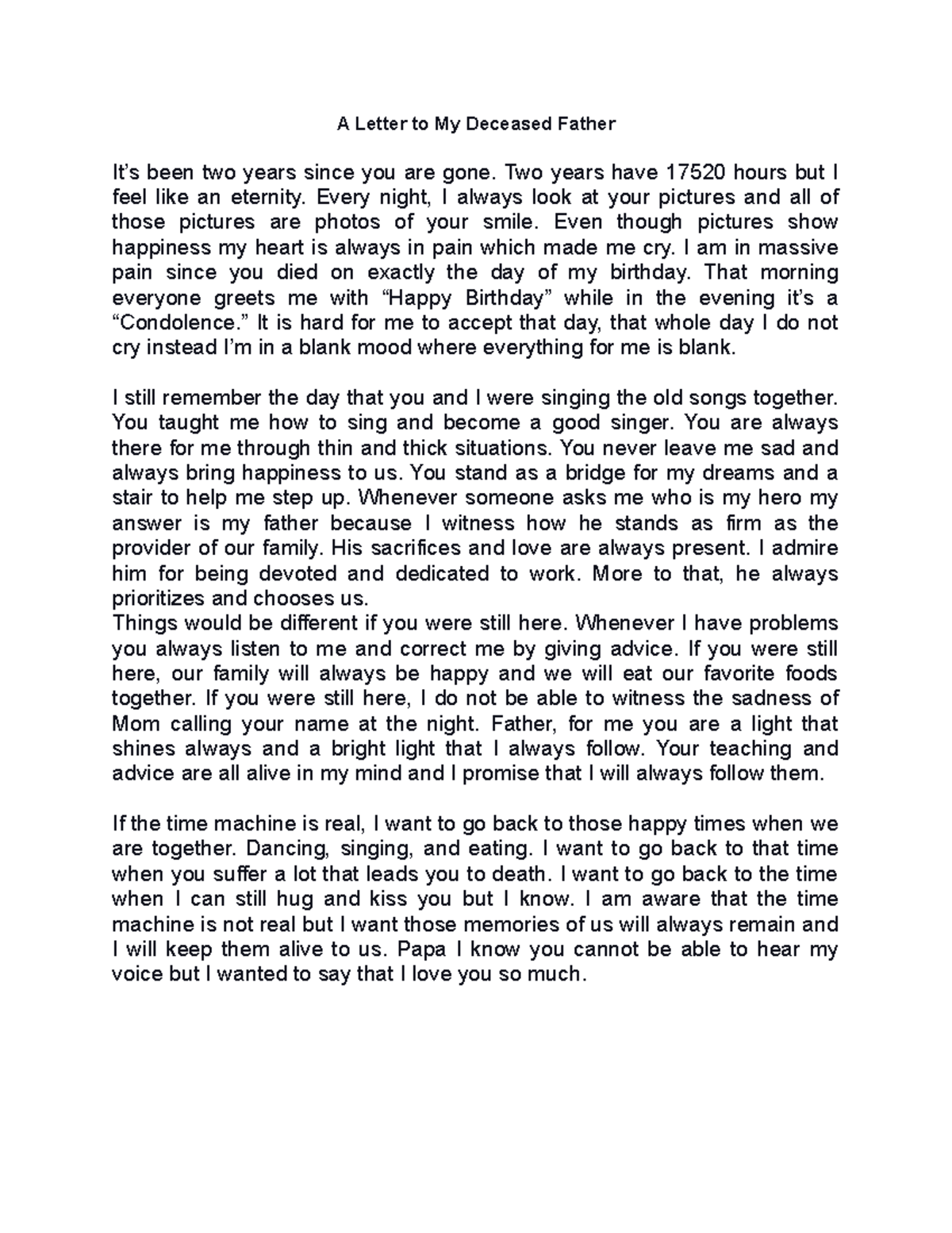 A Letter to My Deceased Father - A Letter to My Deceased Father It’s ...