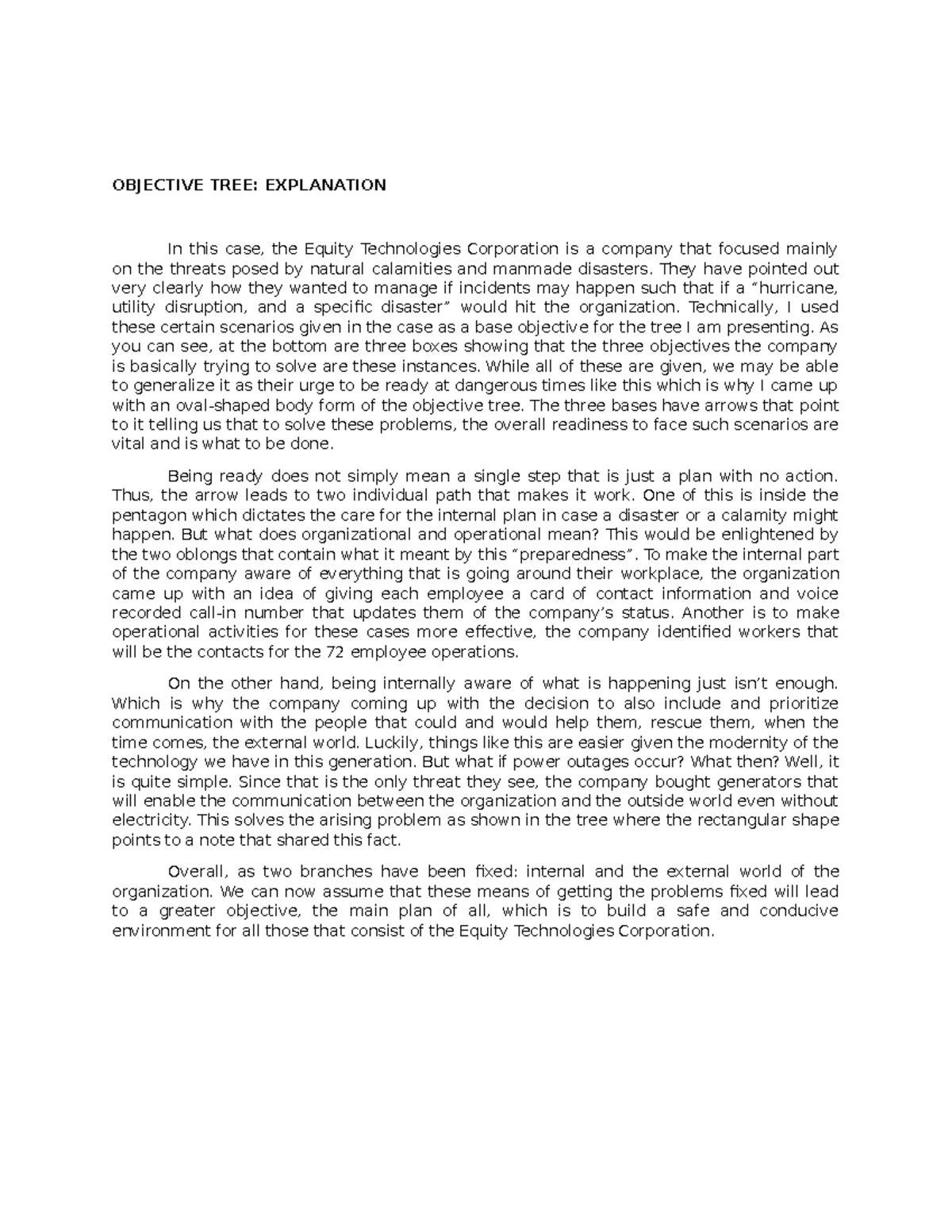 Objective tree explanation - OBJECTIVE TREE: EXPLANATION In this case ...