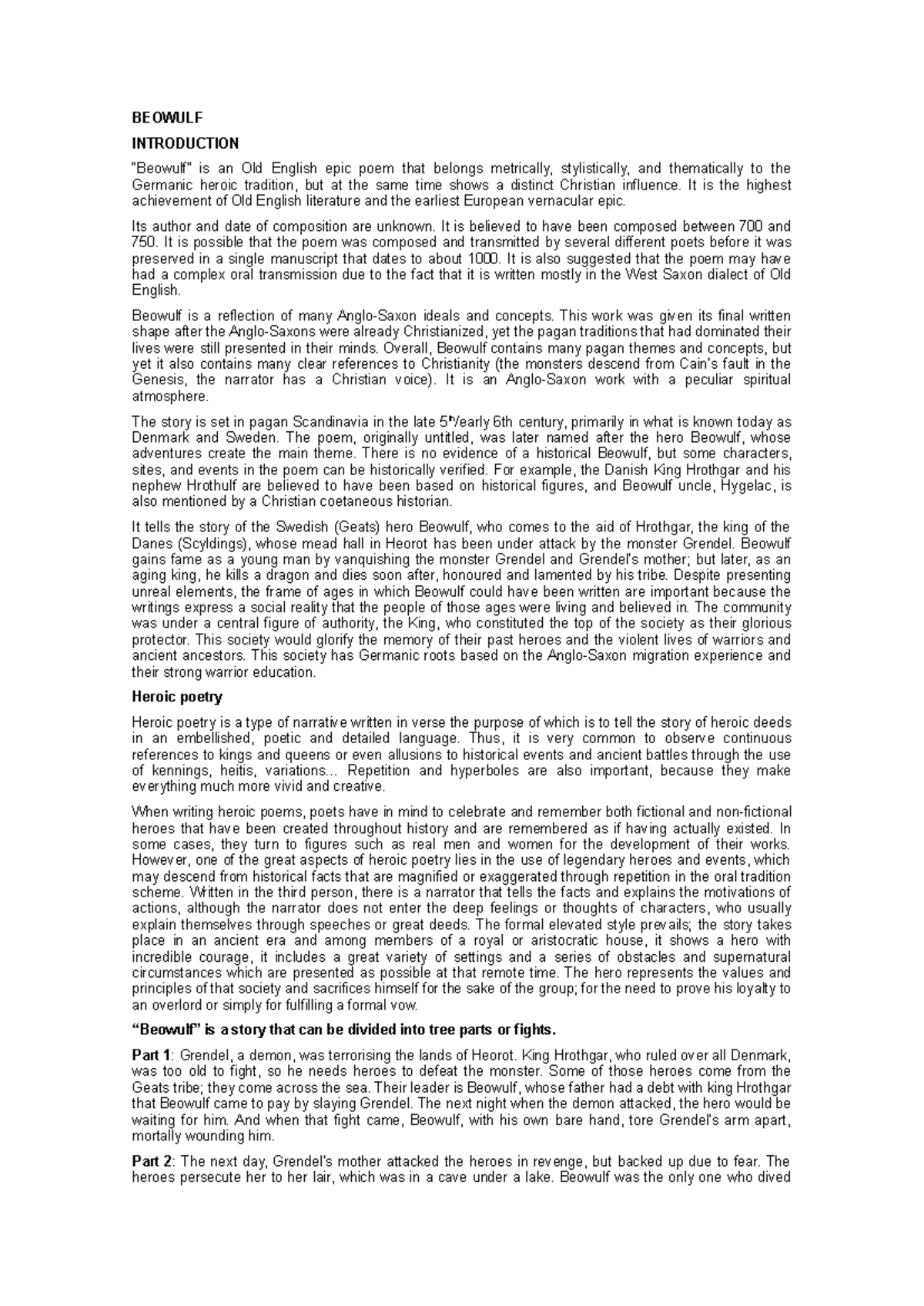 Beowulf II arquetipos - BEOWULF INTRODUCTION “Beowulf” is an Old ...