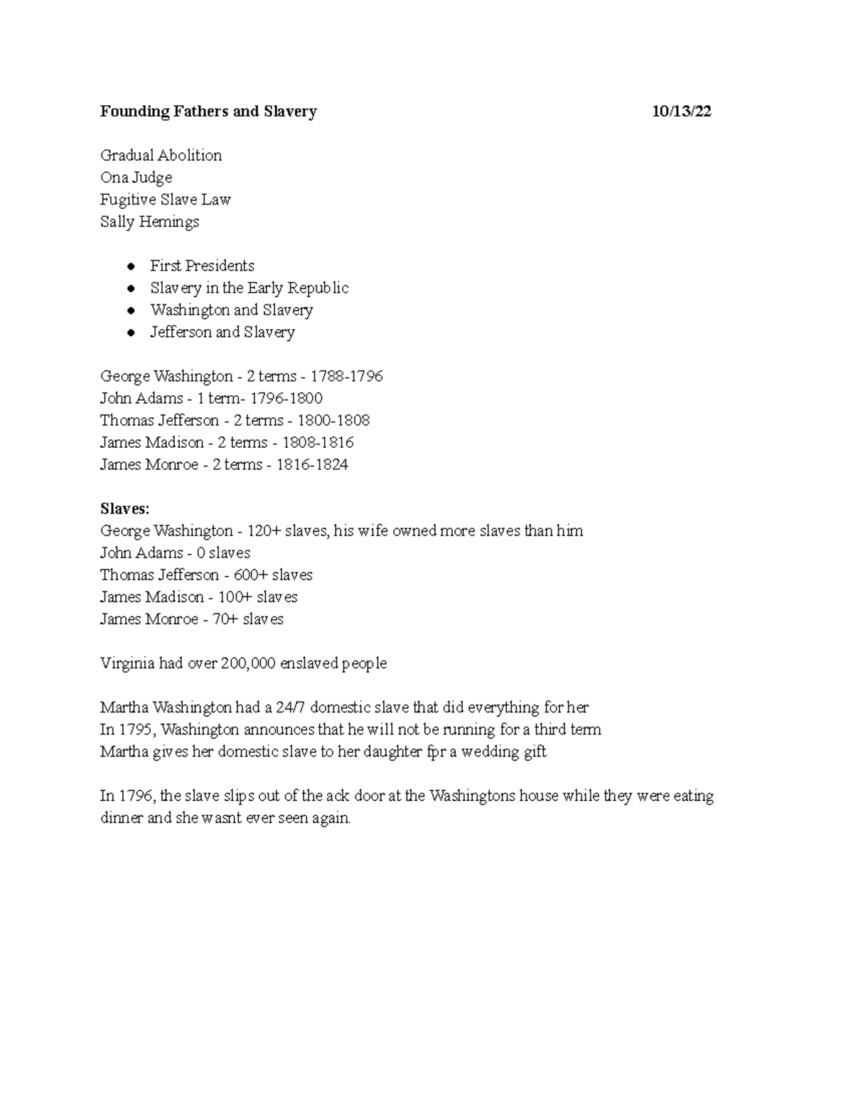 Founding Fathers and Slavery - Studocu