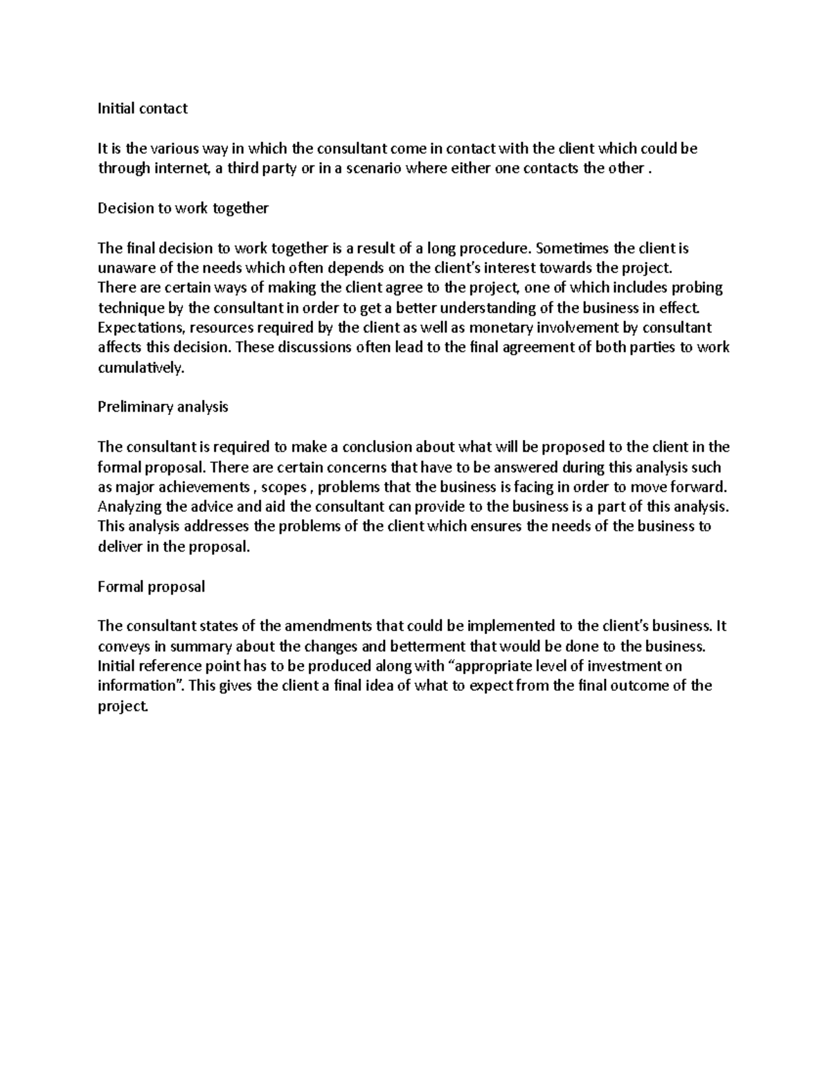 Initial contact - VERY BRIEF NOTE - Initial contact It is the various ...