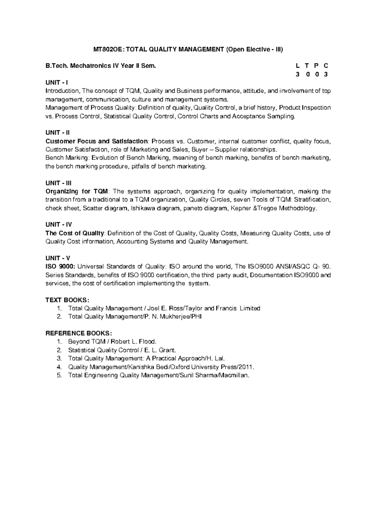 Tqm syllabus - Summary Total Quality Management - MT802OE: TOTAL ...