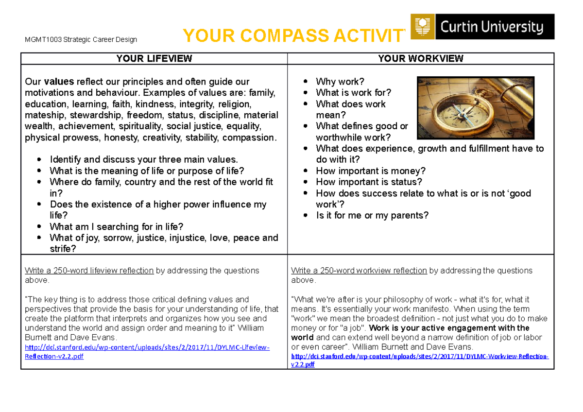 MGMT1003 - My Compass Activity - MGMT1003 Strategic Career Design YOUR ...