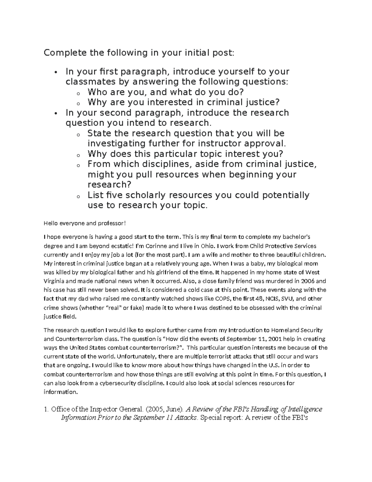 Discussion Mod One - Coursework for CJ 485 - Complete the following in ...