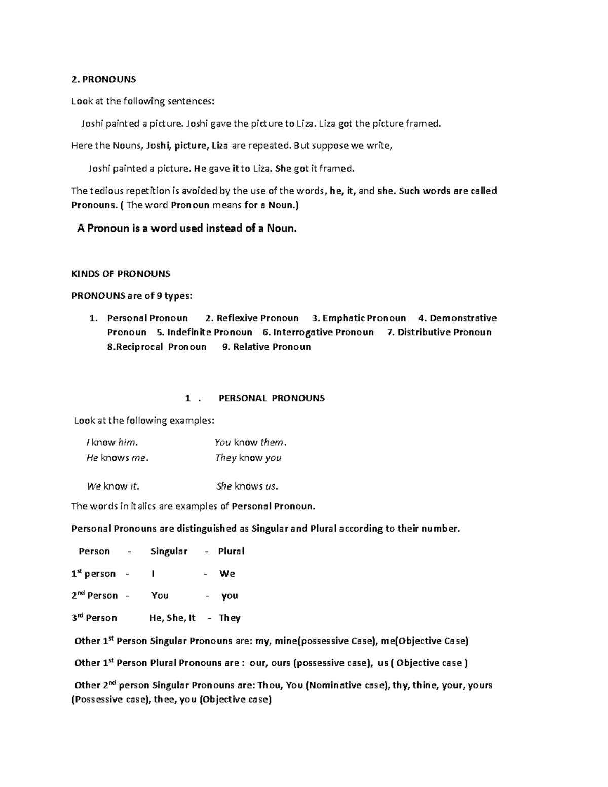 Grammar - pronouns - Please make sure of this notes for grammer for ...