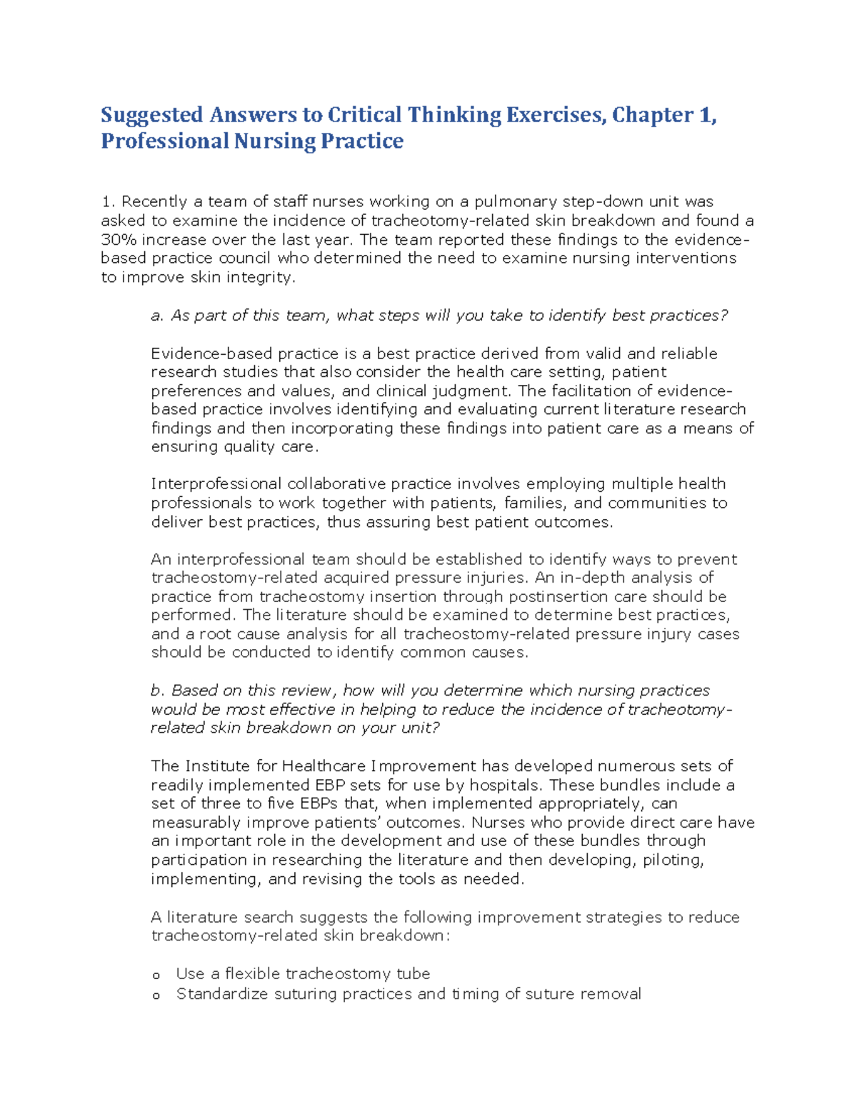 Hinkle 15e Answers to Questions in the Book Chapter 01 - Suggested ...