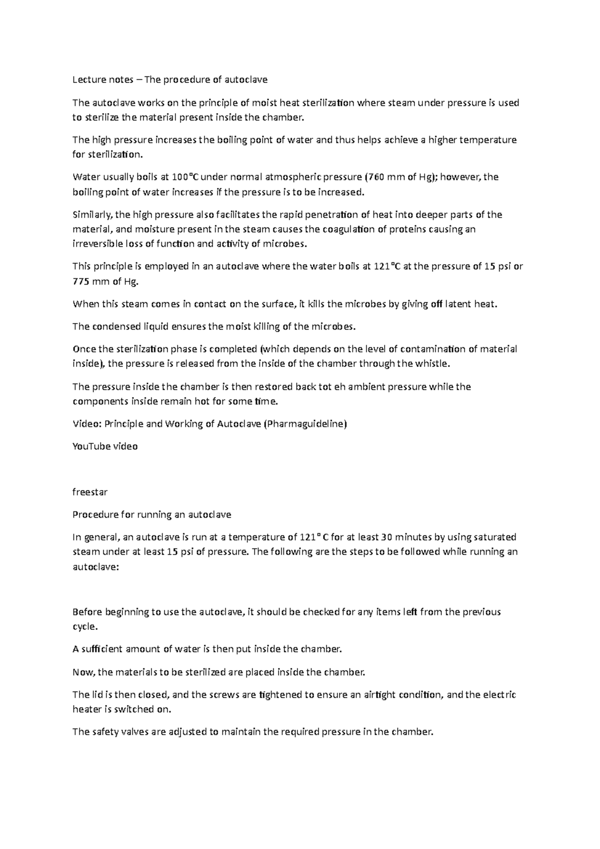 Lecture notes – The procedure of autoclave - Lecture notes – The ...