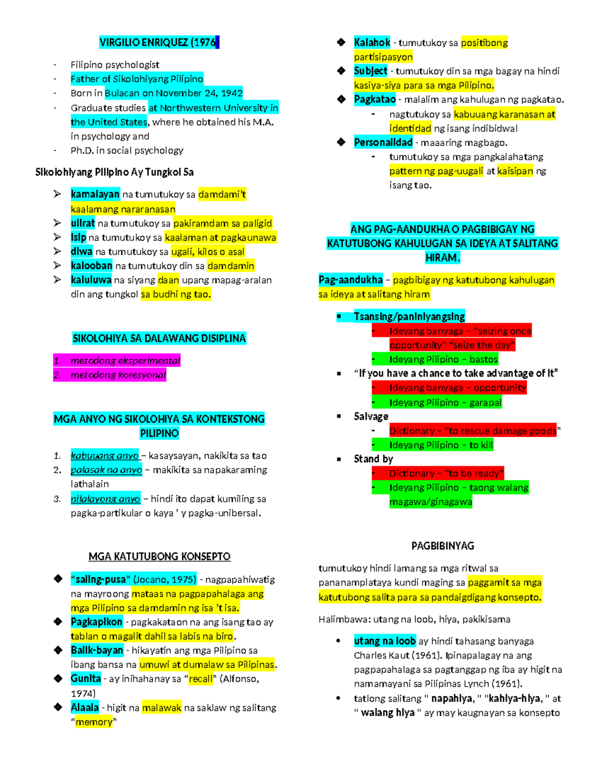 Siko Pil Reviewer - VIRGILIO ENRIQUEZ (1976) Filipino psychologist ...