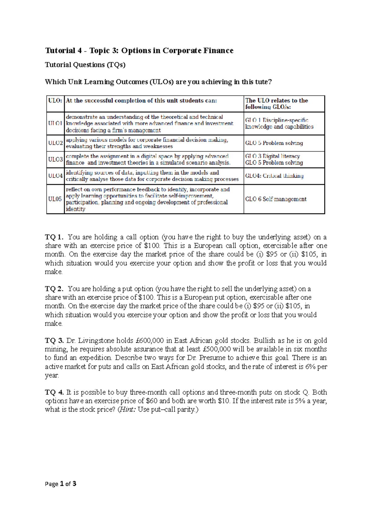 Tutorial 4 Questions MAF302 - Tutorial 4 - Topic 3: Options in ...